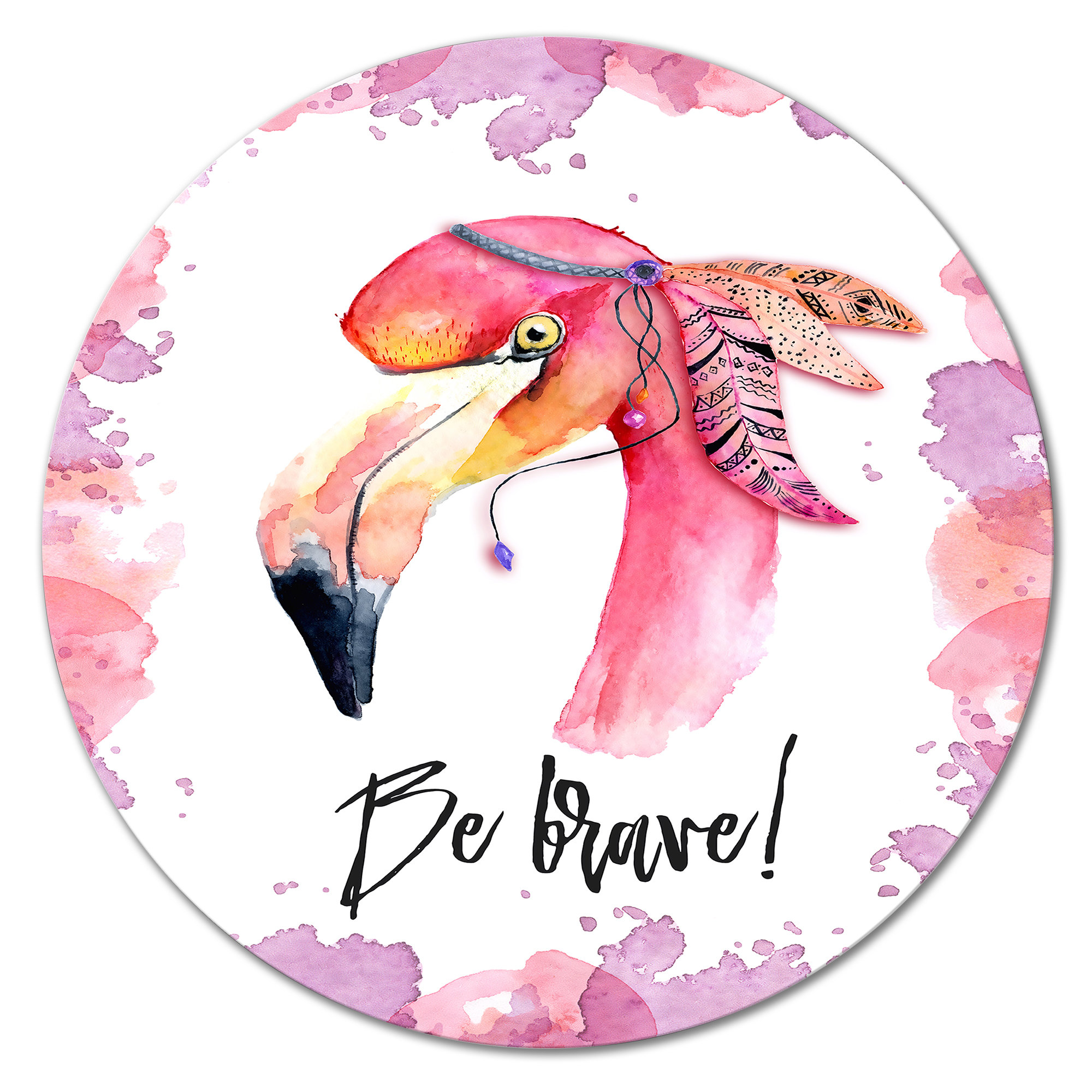 Bayou Breeze Be Brave Pink Flamingo with Feathers - Unframed Print on ...