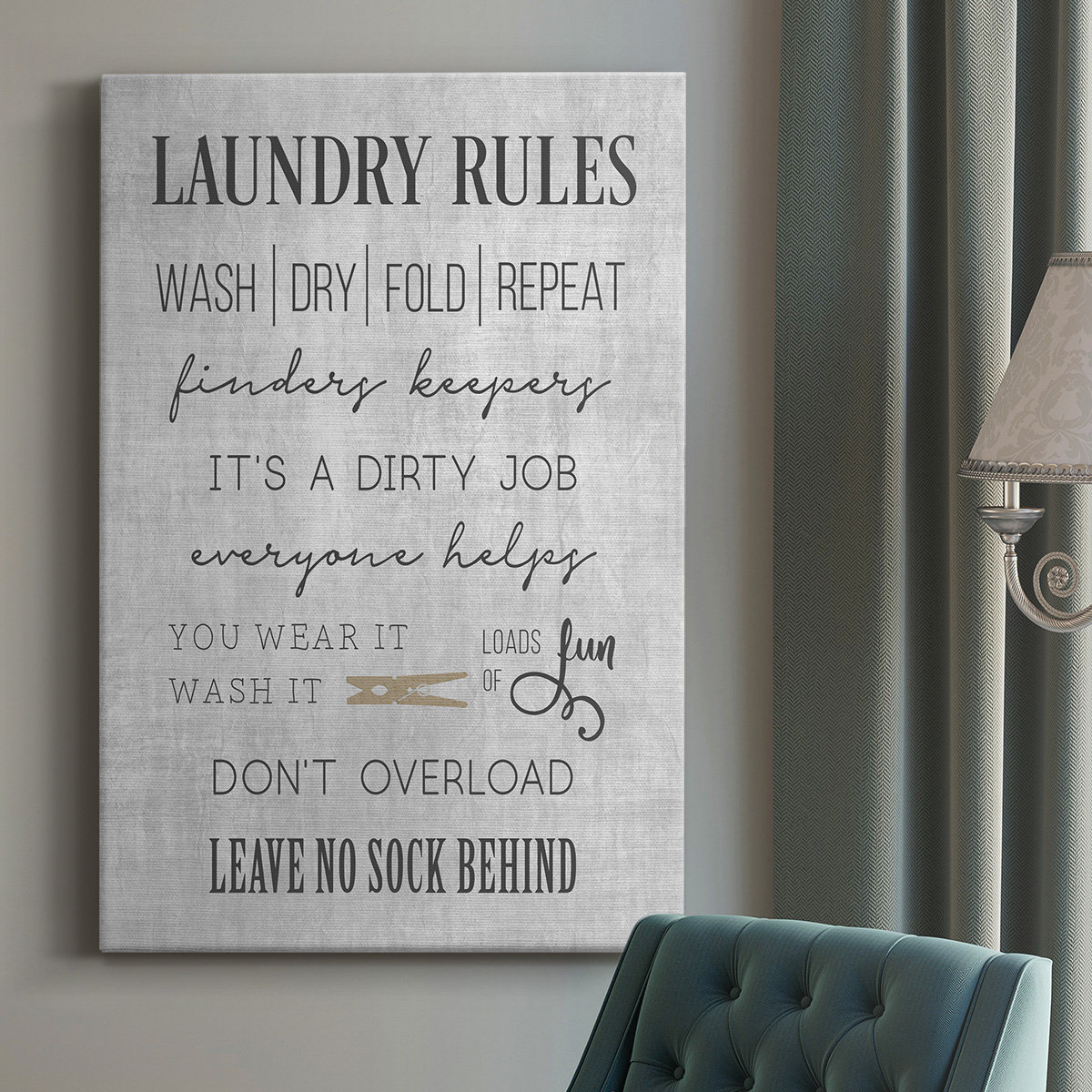 Trinx Neutral Laundry Rules - Wrapped Canvas Print | Wayfair