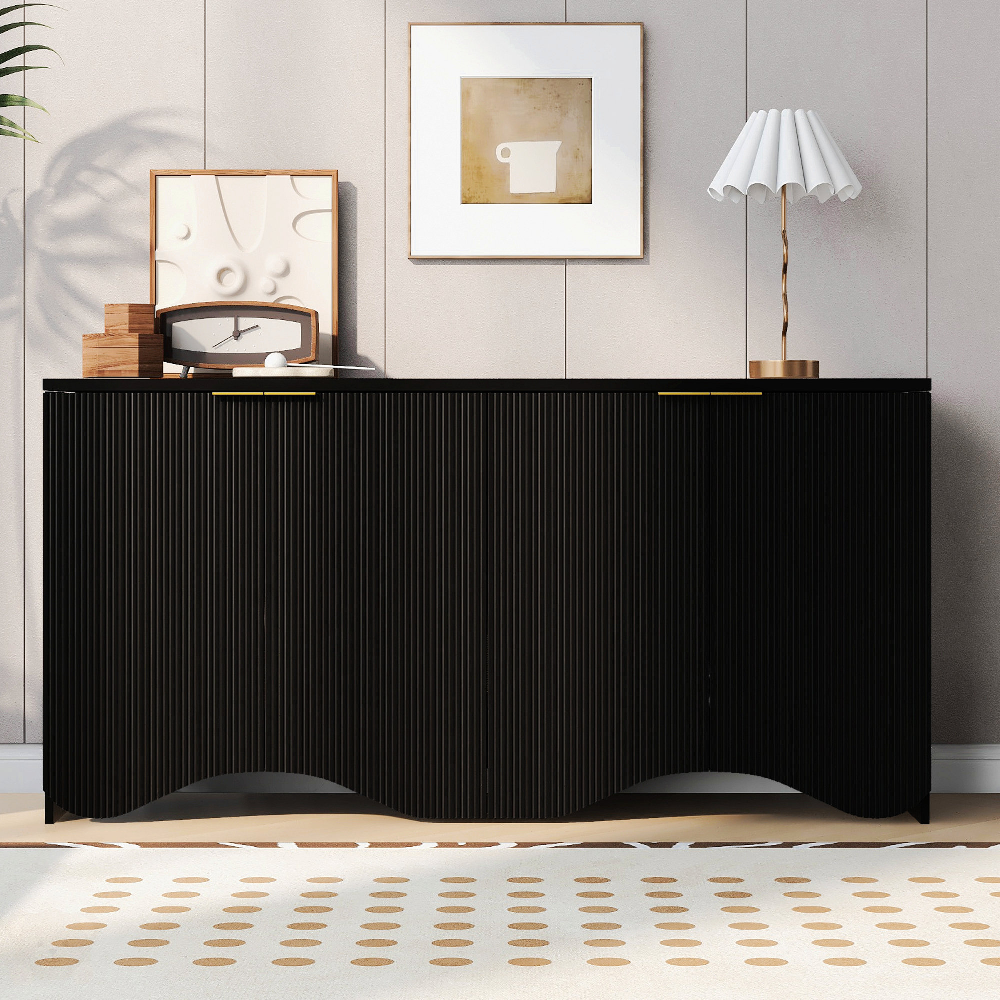 Mercer41 Vertical Stripes And Wavy Design Of A Four-Door Cabinet ...