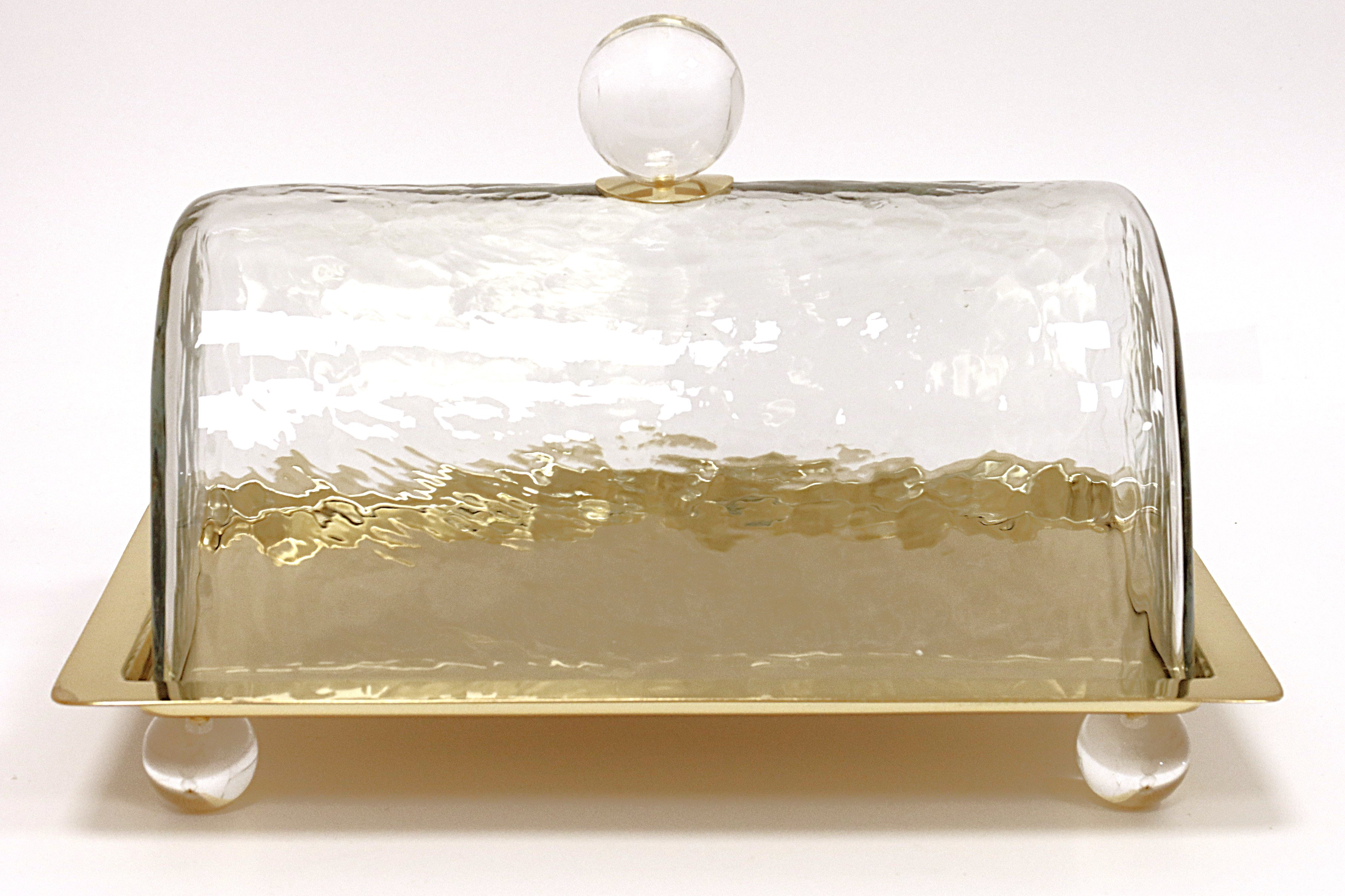 Mercer41 Rectangle Cake Dome Gold With Ball Knob - 10.2"L | Wayfair