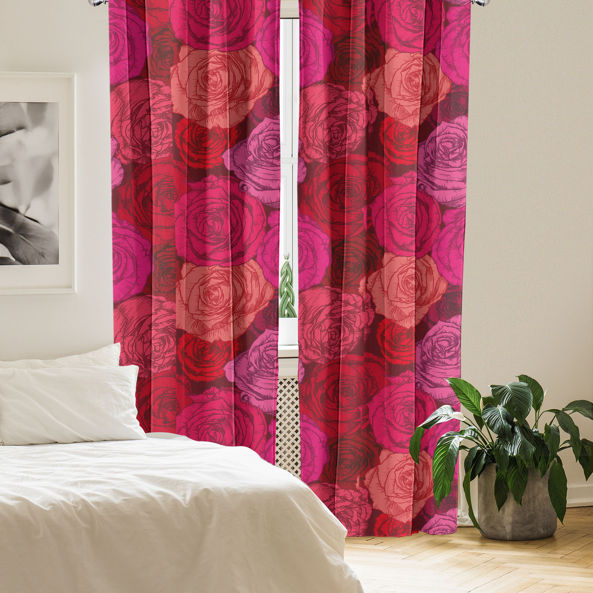 East Urban Home Rose Pattern Curtains Flowers Spring Boho Pair of Hot ...