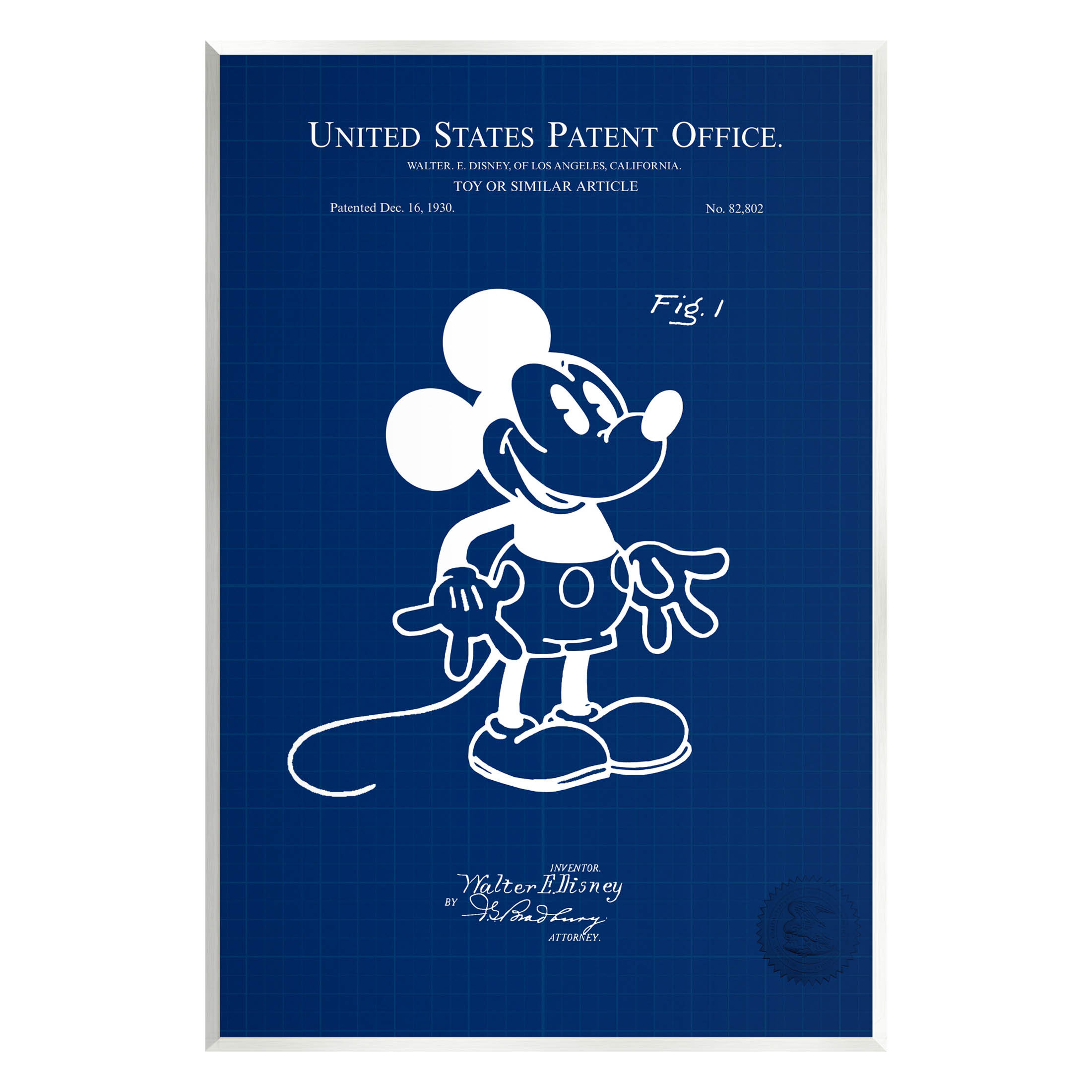 Stupell Industries Cartoon Mouse Character Blueprint Wall Plaque Art By ...