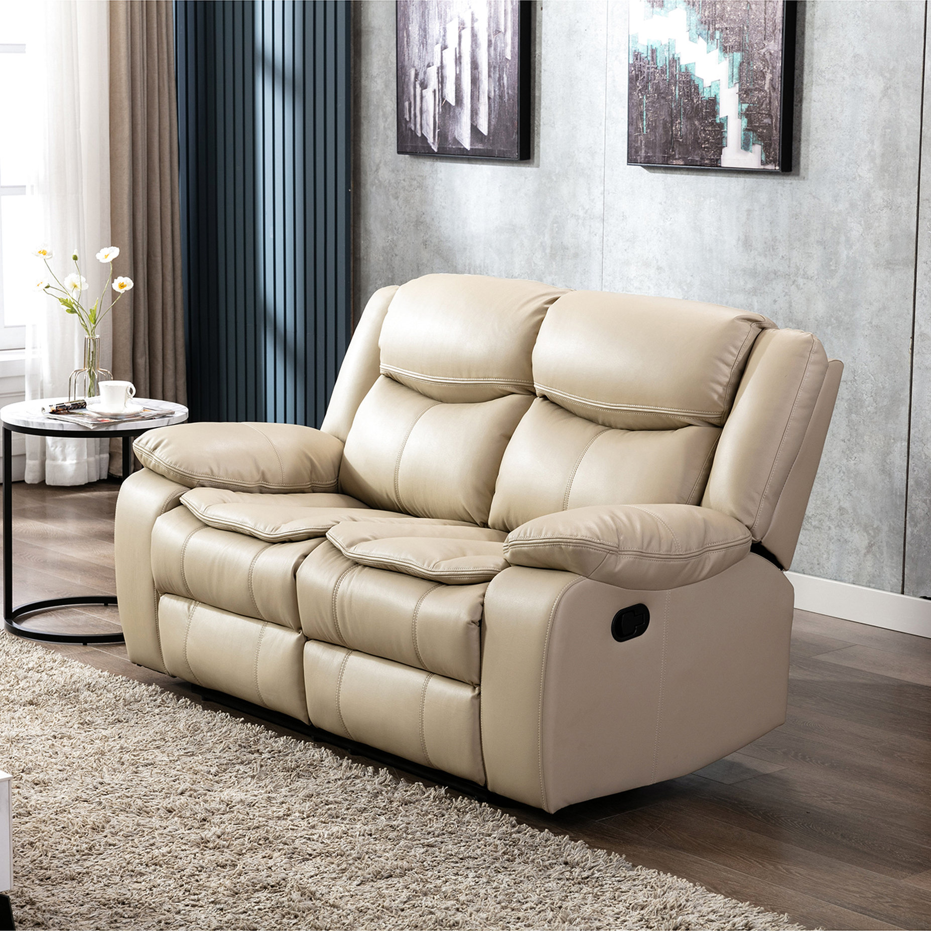 Wildon Home® Cream Leather, , Home Relaxation, Living Room, Manual ...
