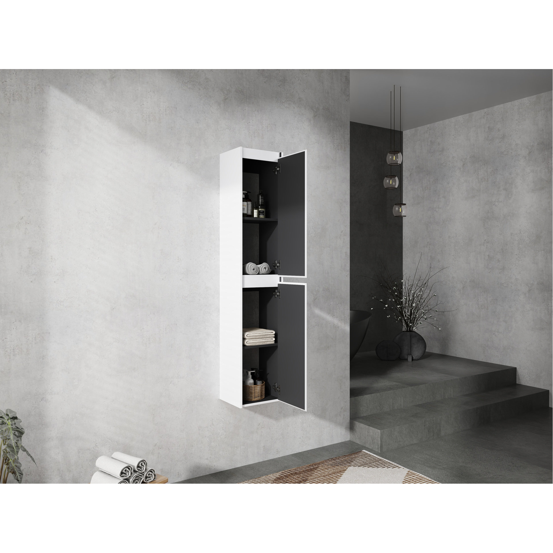 WoolWood Bathroom Wall Mounted Side Cabinet Case, 2 Soft-Close Doors ...