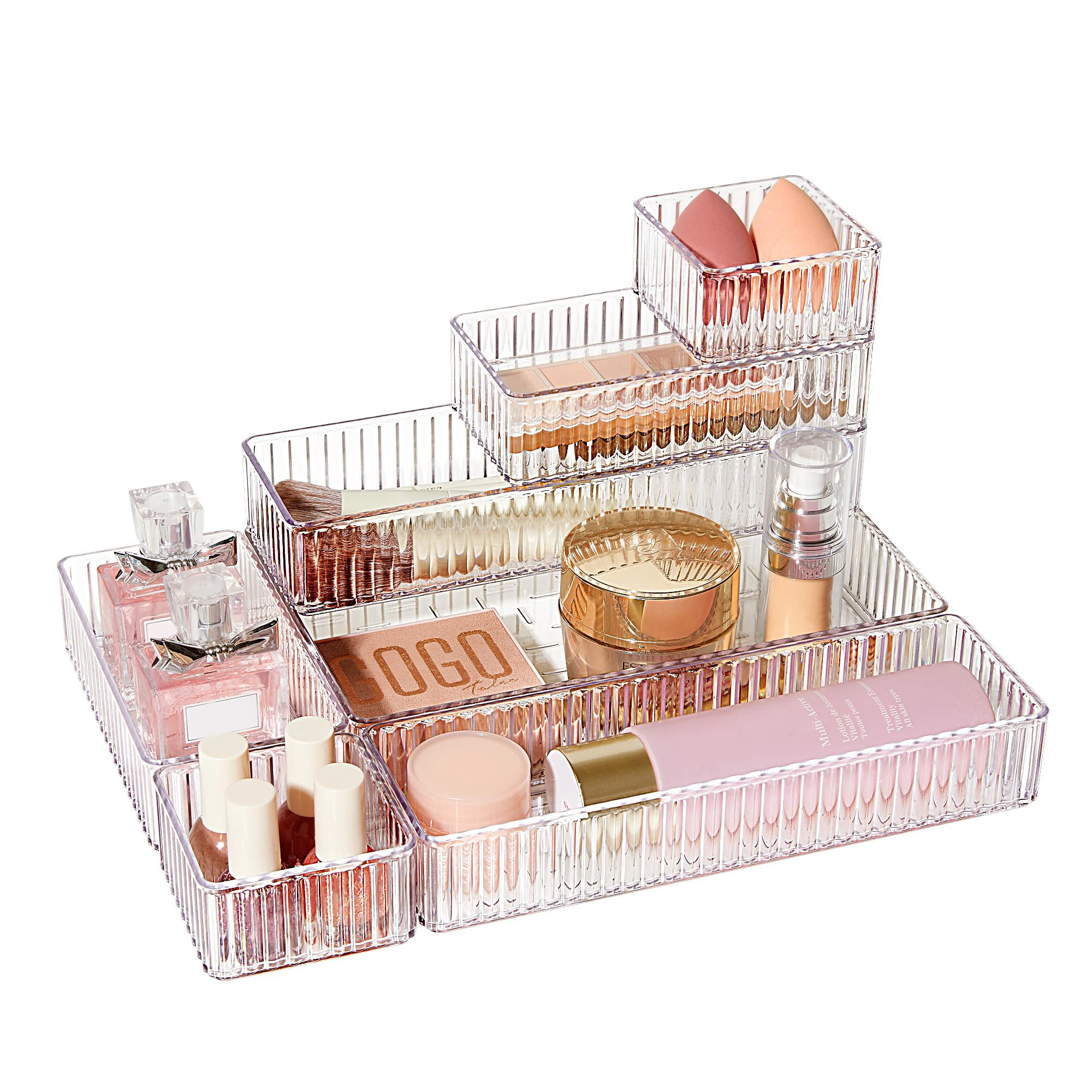 Hokku Designs 7 PCS Clear Drawer Organizers Bins, 4-Size Stackable ...