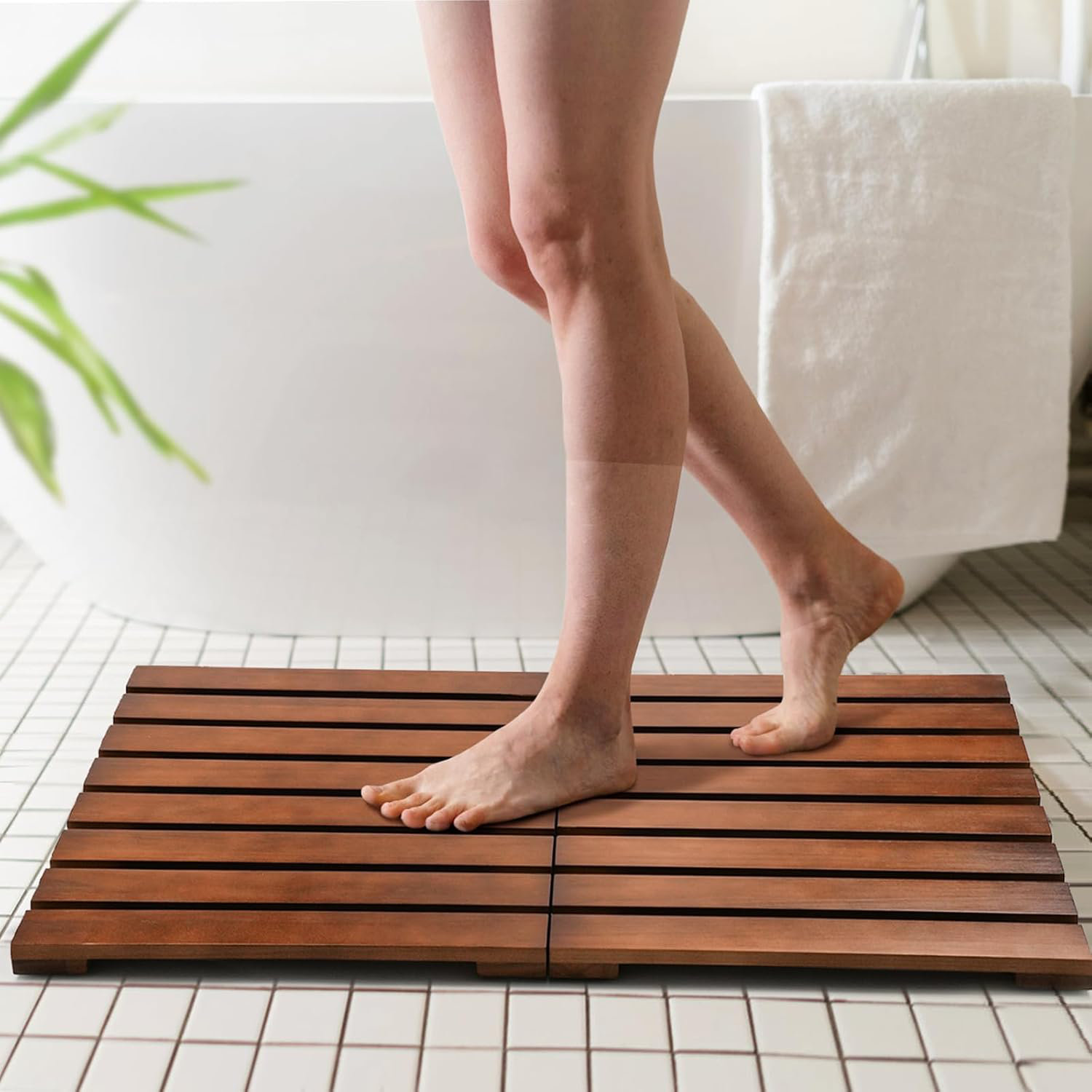 Elaine Mercure Teak Shower Mat Premium Wooden Bathroom Mat, Foldable ...