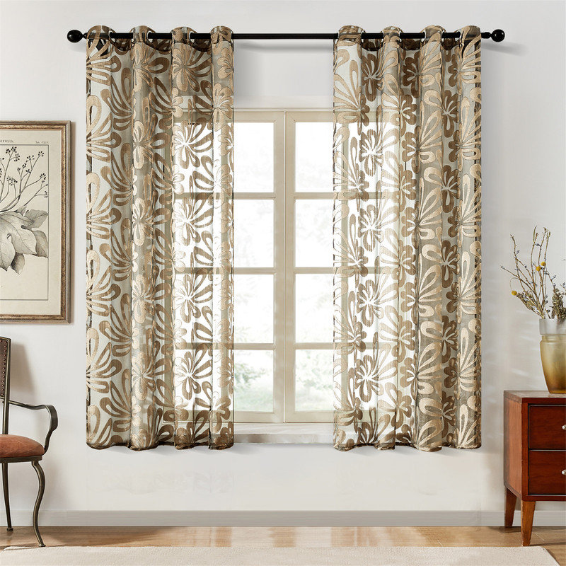 Winston Porter Floral Bari Gauze Window Drapes Privacy Grommet Curtains ...