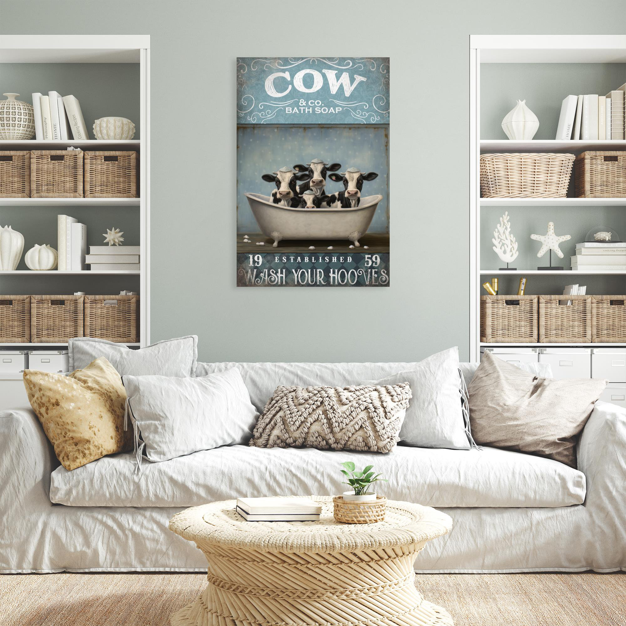 Trinx Cow Bath Soap On Canvas Print | Wayfair