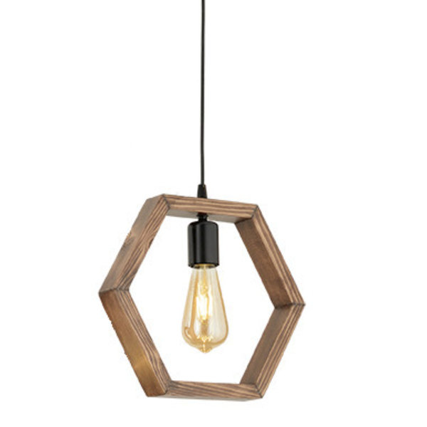 East Urban Home 1 - Light Walnut/Black Geometric Pendant | Wayfair