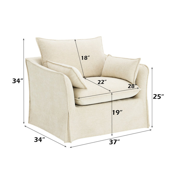 One Allium Way Beige Linen Club Chair With 2 Pillows - Pocket Coil Seat ...