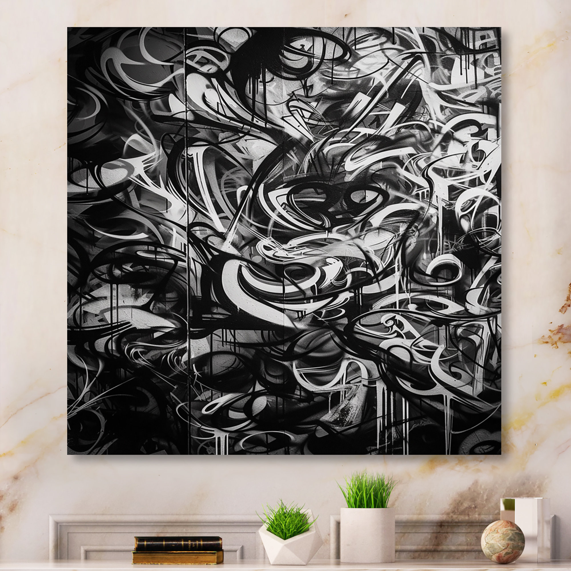 Ivy Bronx Black And Graffiti Of Marble IV - Abstract Marble Metal Wall ...