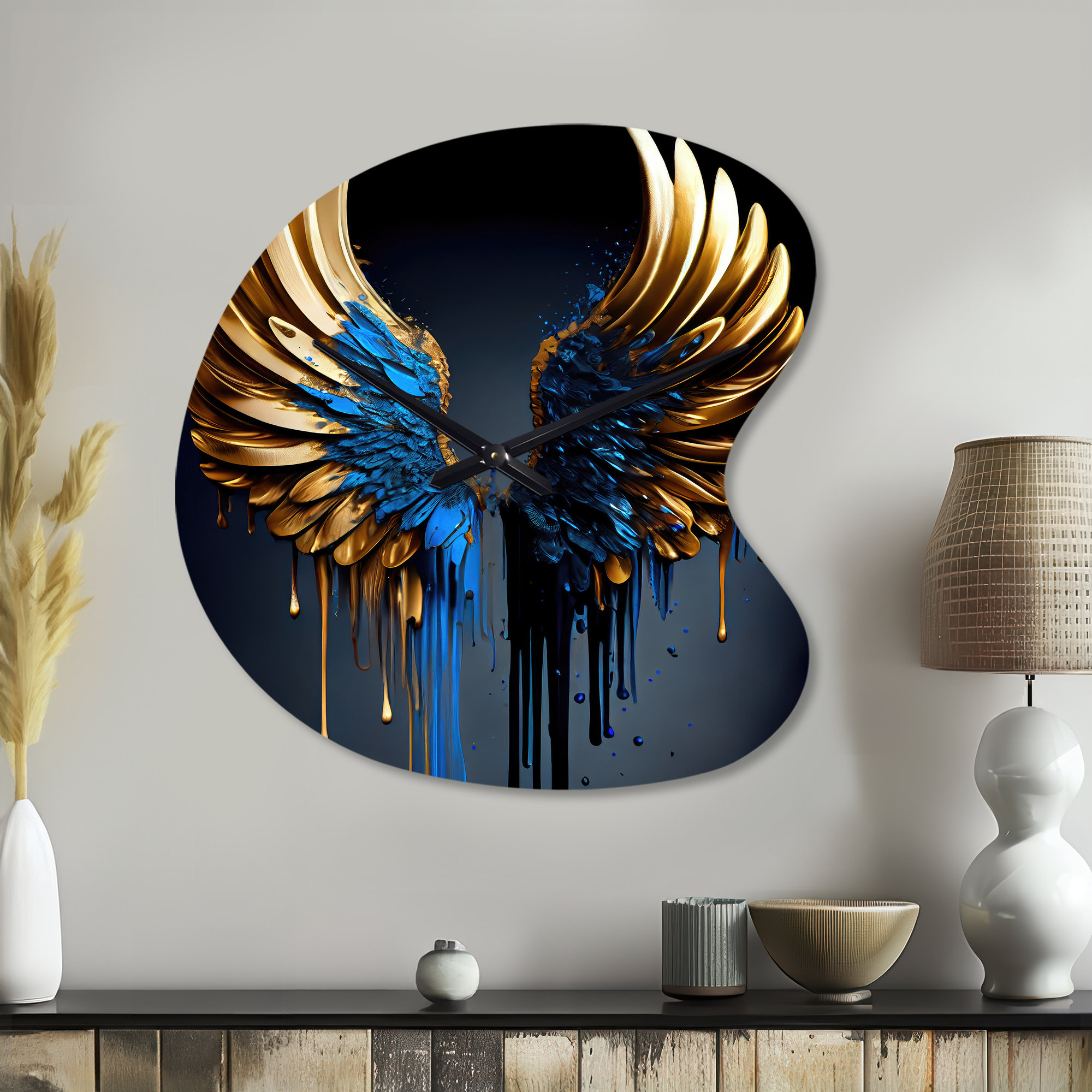 Design Art Blue And Gold Angel Wings III - Drop Shape Decorative Blue ...