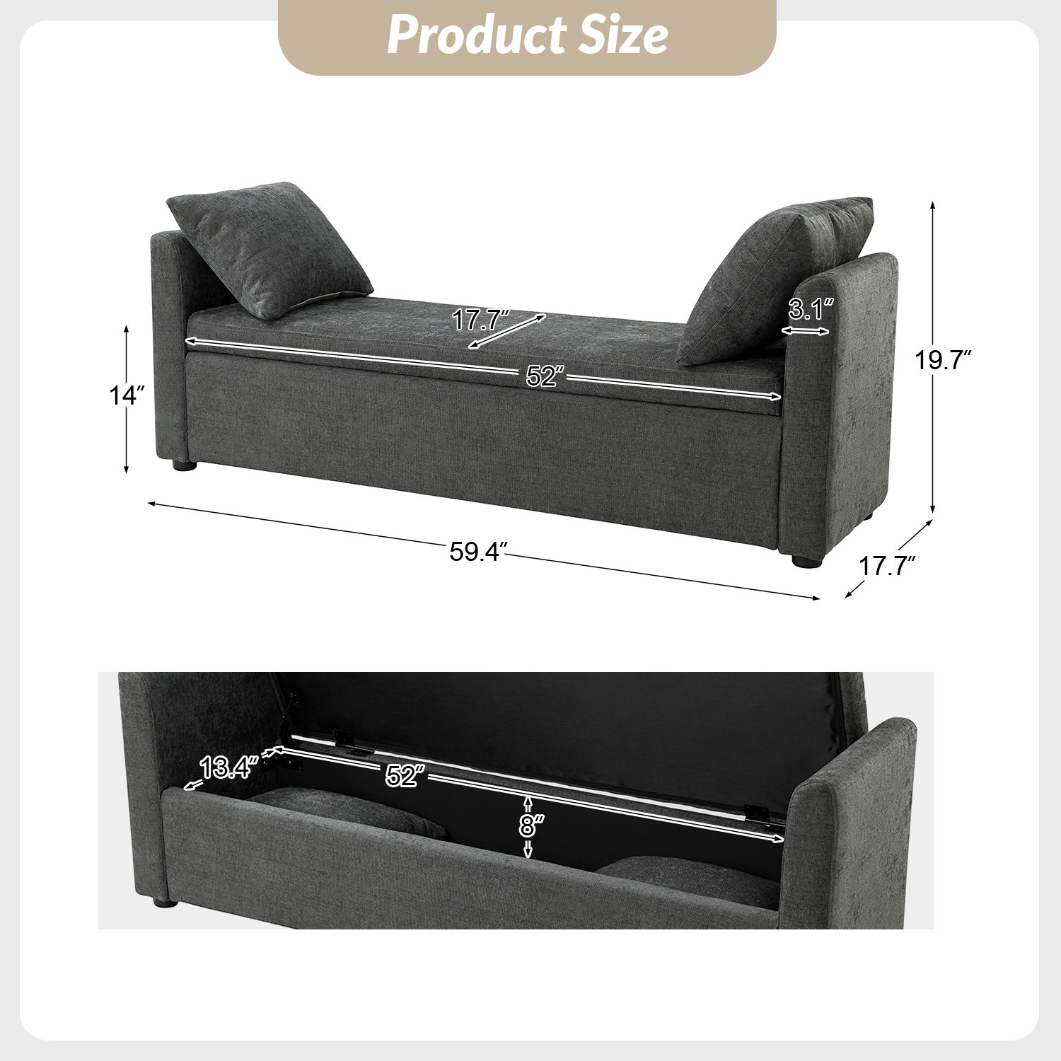 Wade Logan® Aristides Modern 59.4" Wide Storage Bench with Two Pillows ...
