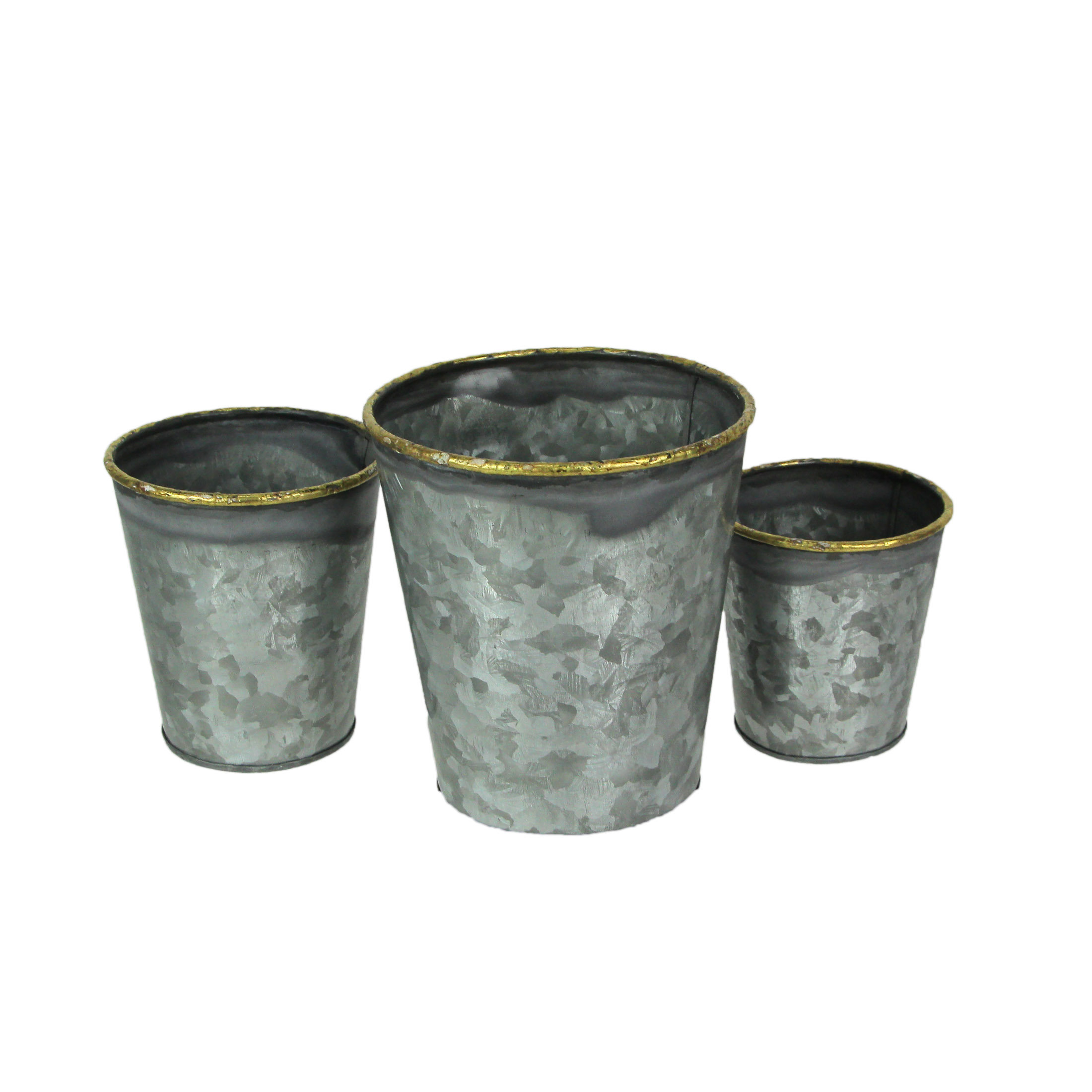 Gracie Oaks Set Of 3 Galvanized Zinc Finish Primitive Buckets Hand ...