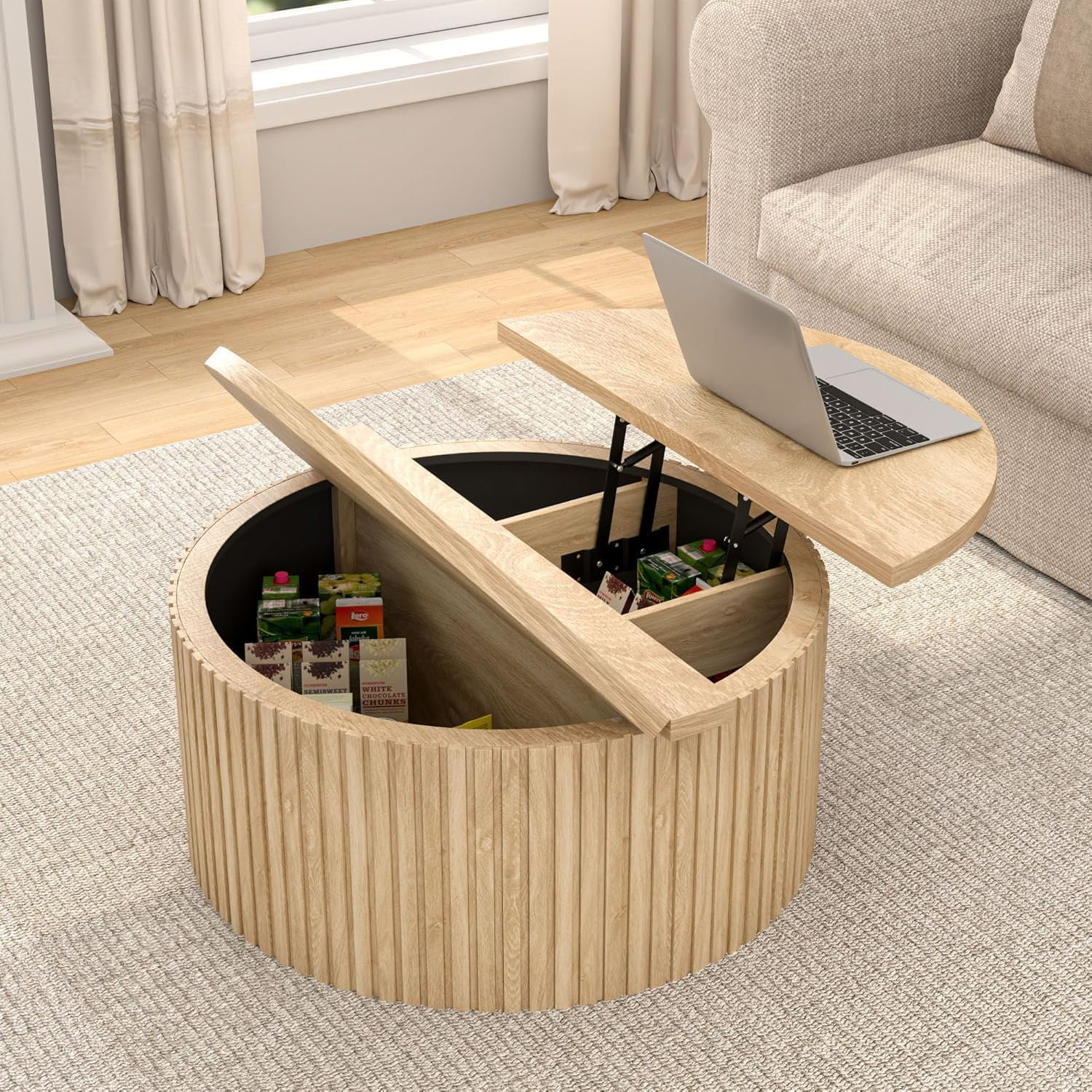 Latitude Run® 34.6''Lift Top Coffee Table with Storage, Round Coffee ...