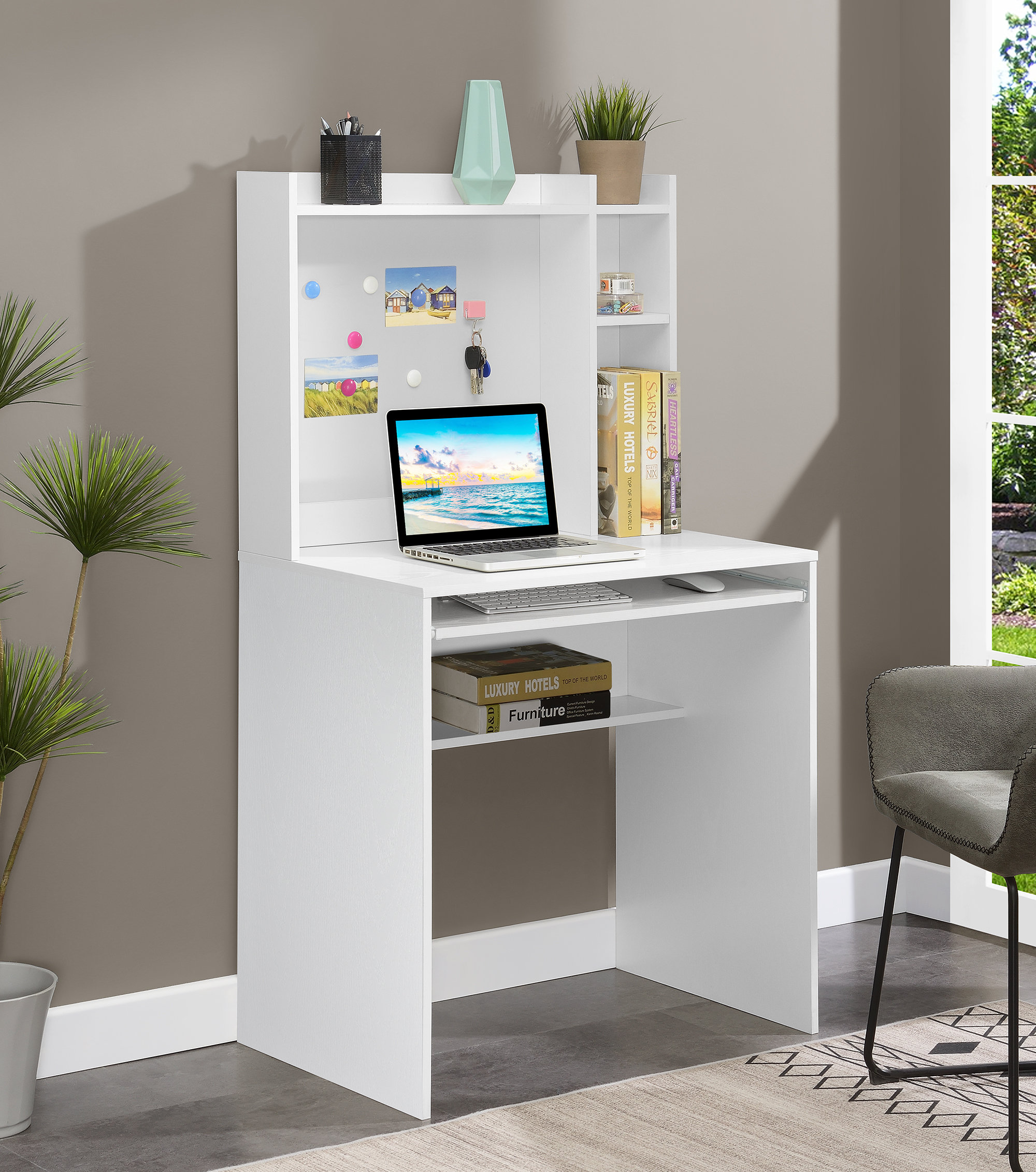 Wade Logan® Devane 31.50'' Desk with Hutch and Magnetic Bulletin Board ...