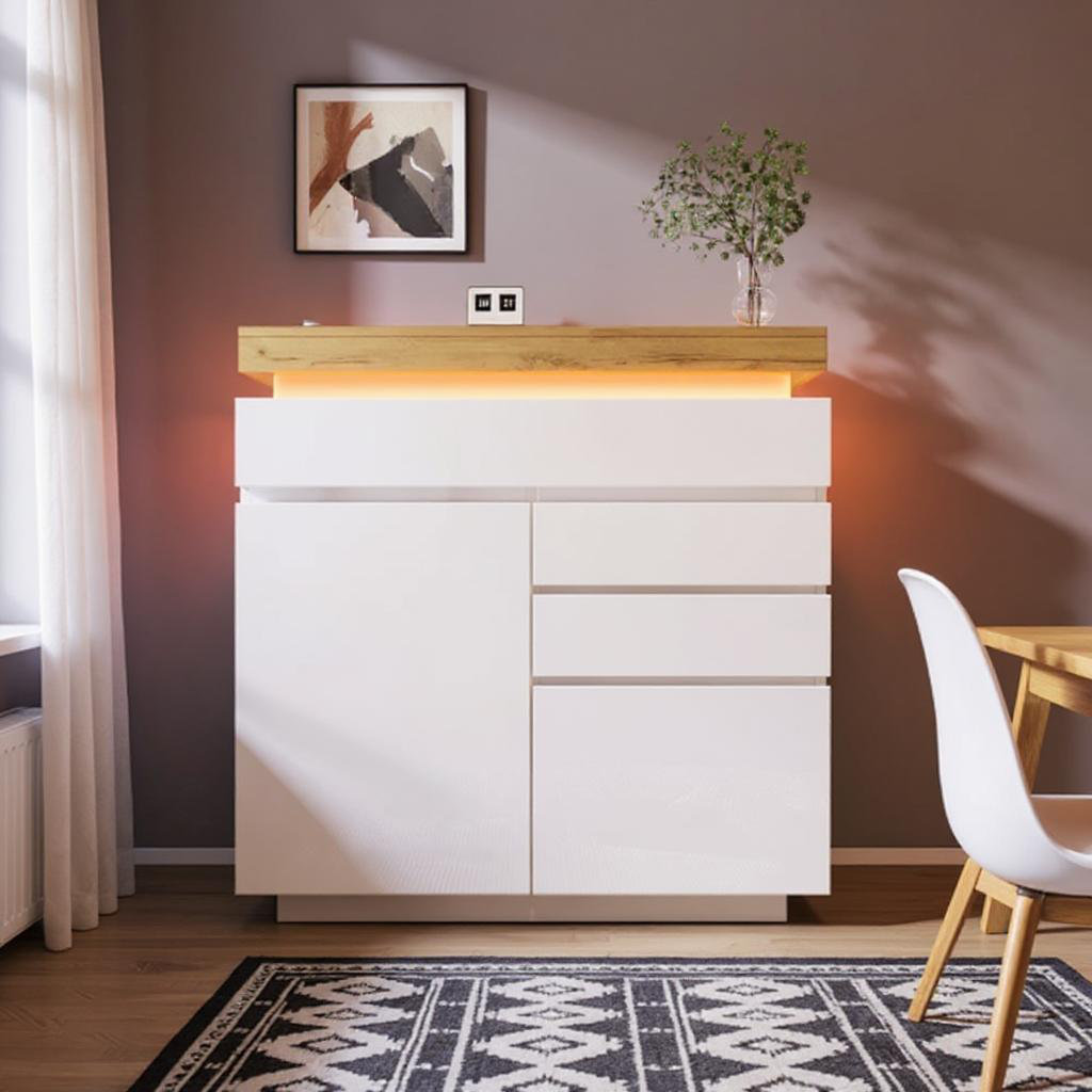 Metro Lane Premium White Sideboard, Modern Design, Particle Board ...