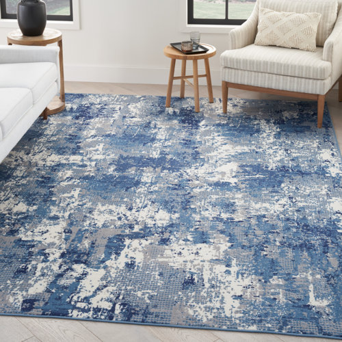17 Stories Cloree Performance Blue/Ivory/Gray Rug & Reviews | Wayfair