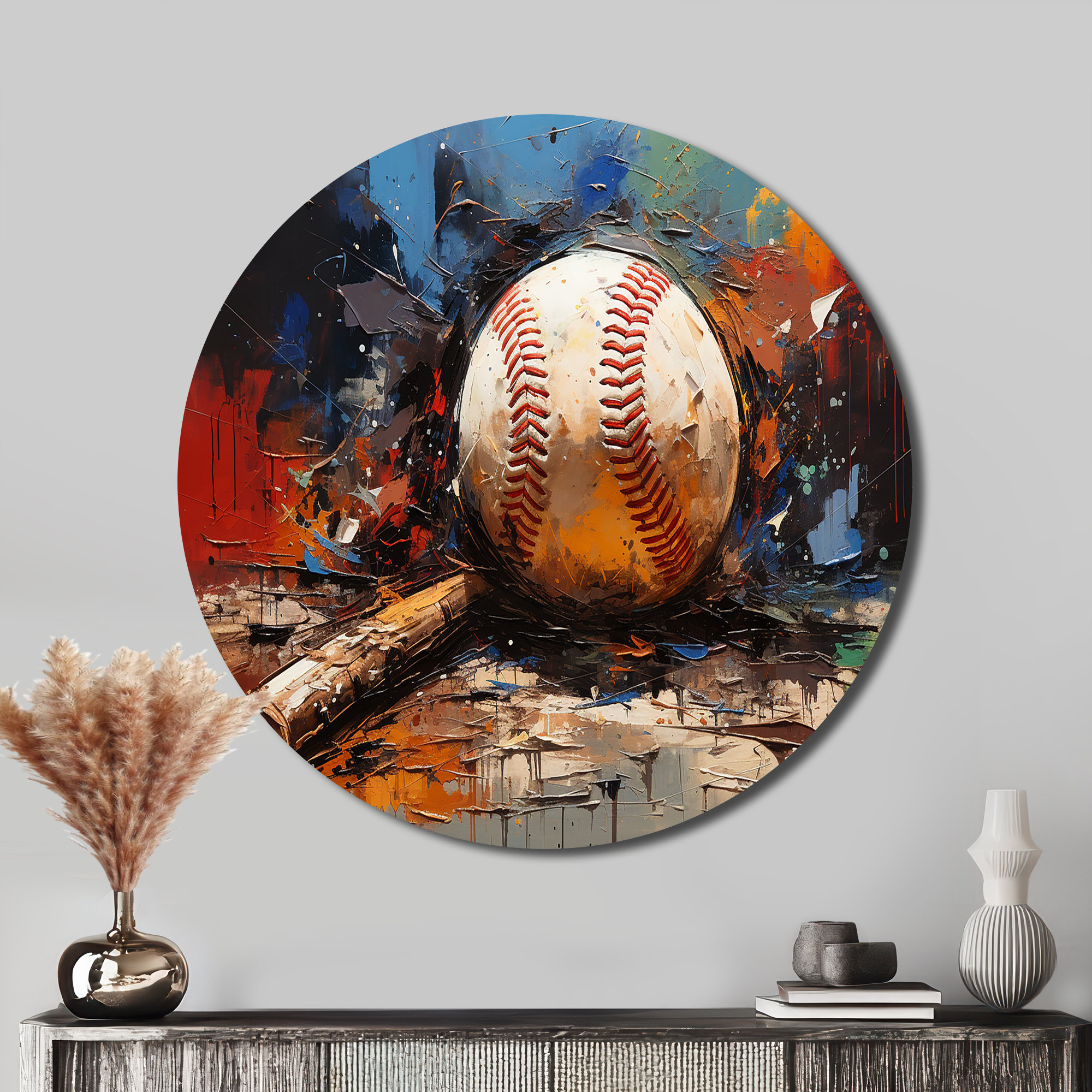 Design Art Baseball Collage II - Sports Round Metal Art | Wayfair