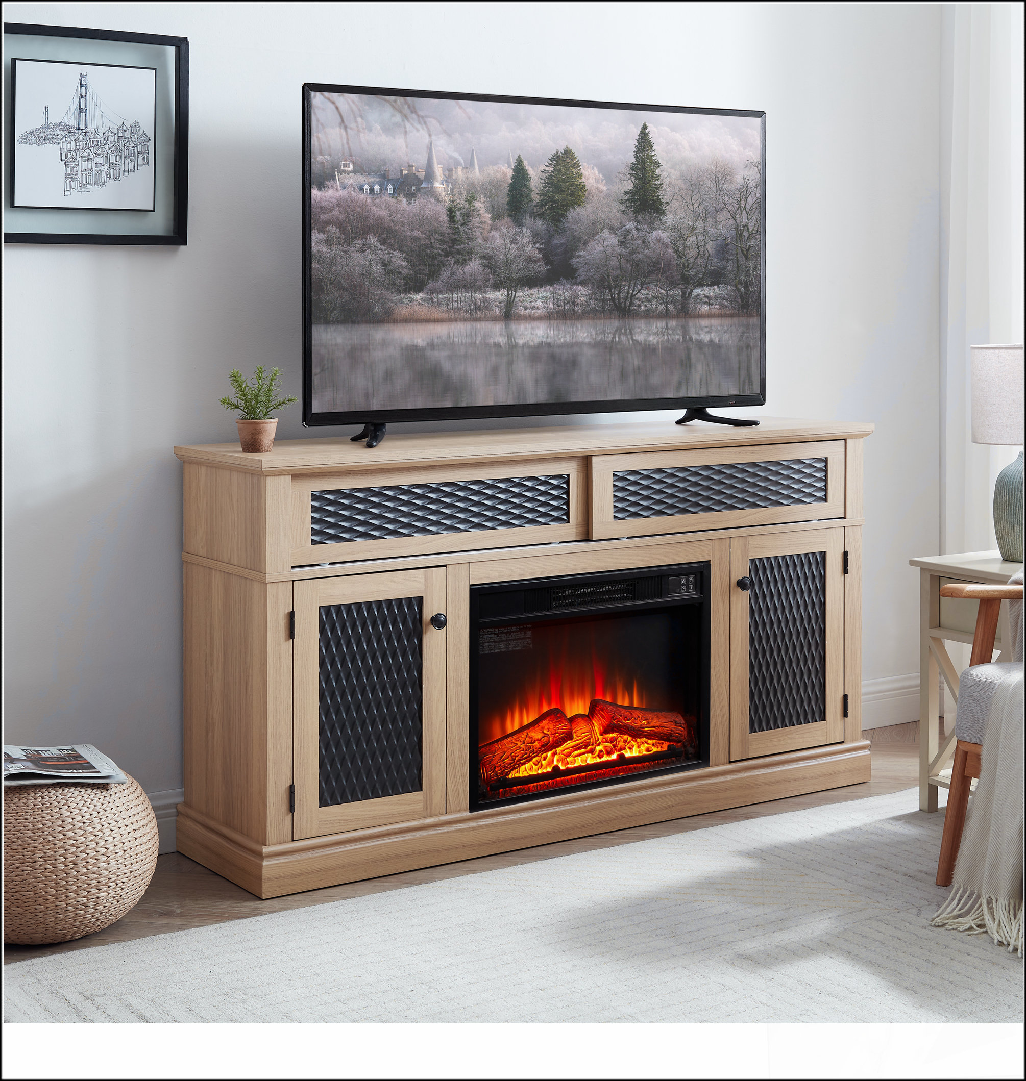 Ophelia & Co. Embossed Pattern TV Stand with 23" fireplace insert,, TV ...