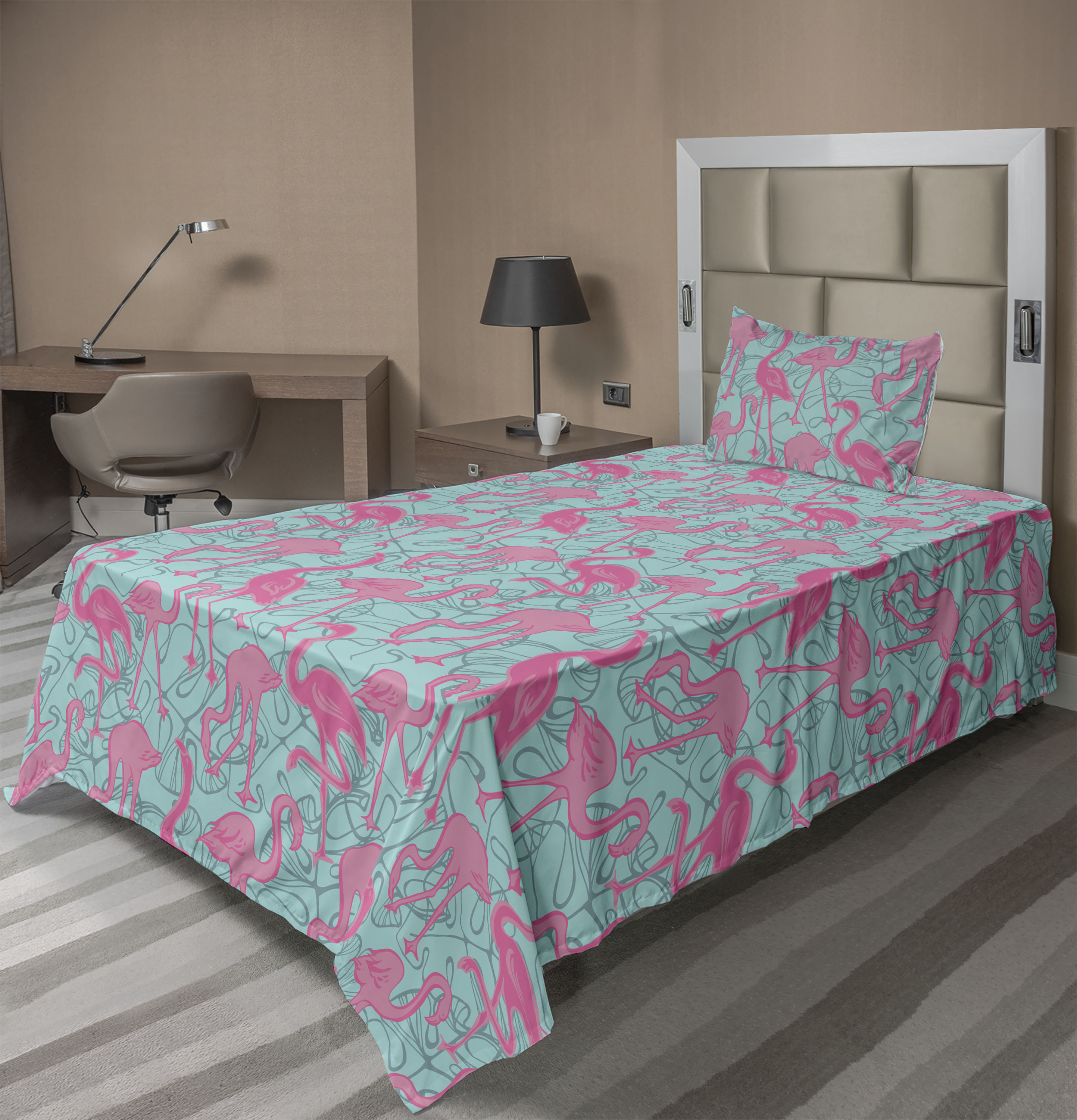 Ambesonne Tropical Sheet Set Art Boho Pattern Flamingo Pastel Pink ...