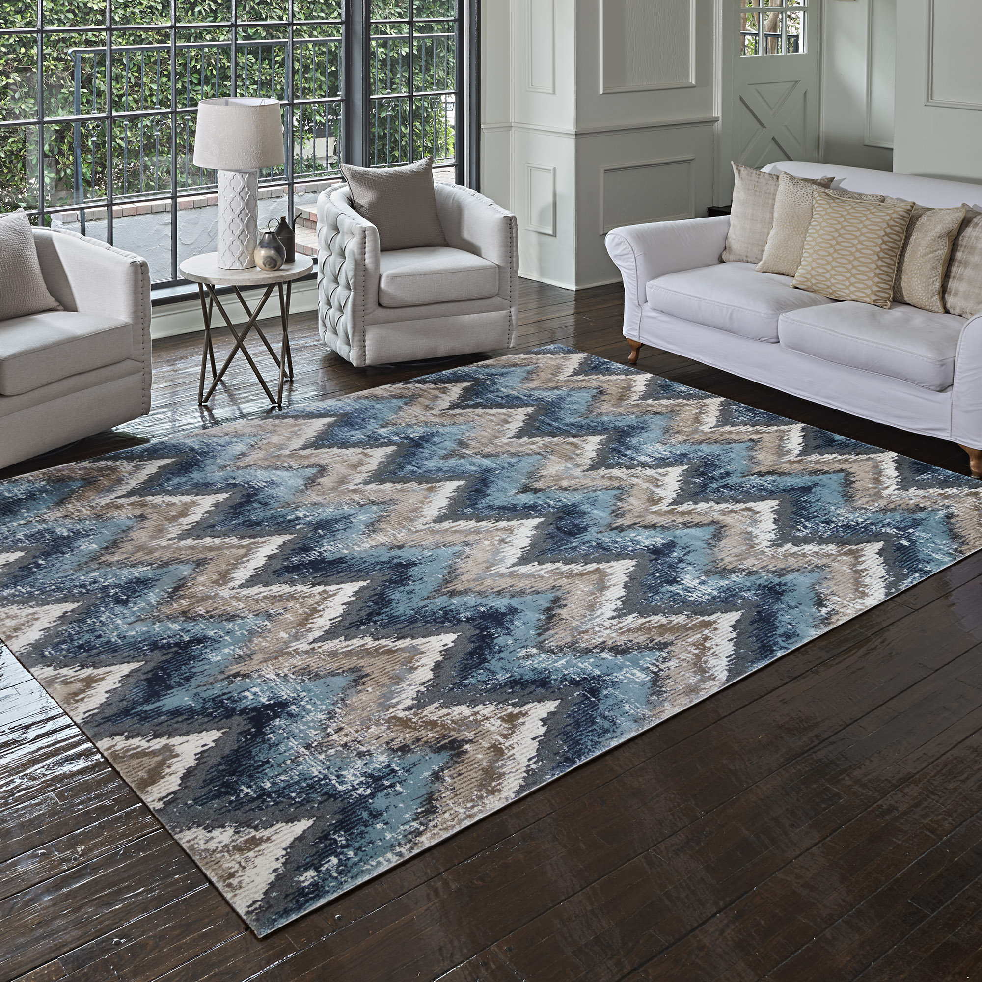 Gertmenian Romeo Lagan Blue/Gray/Ivory/Tan Zig Zag Chevron Area Rug ...
