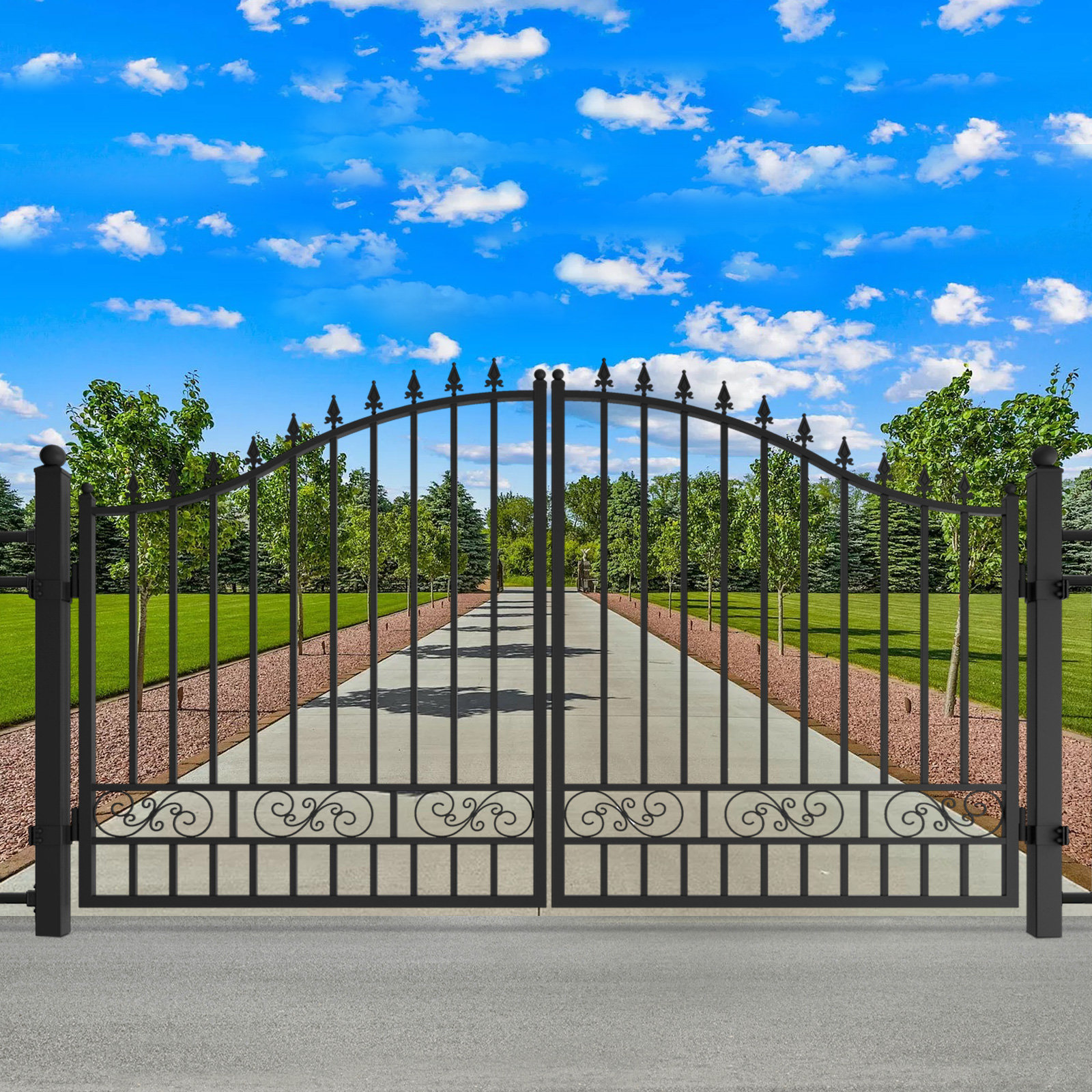 SIMPOL HOME Driveway Gate, Dual Swing driveway gates, Floral Pattern ...