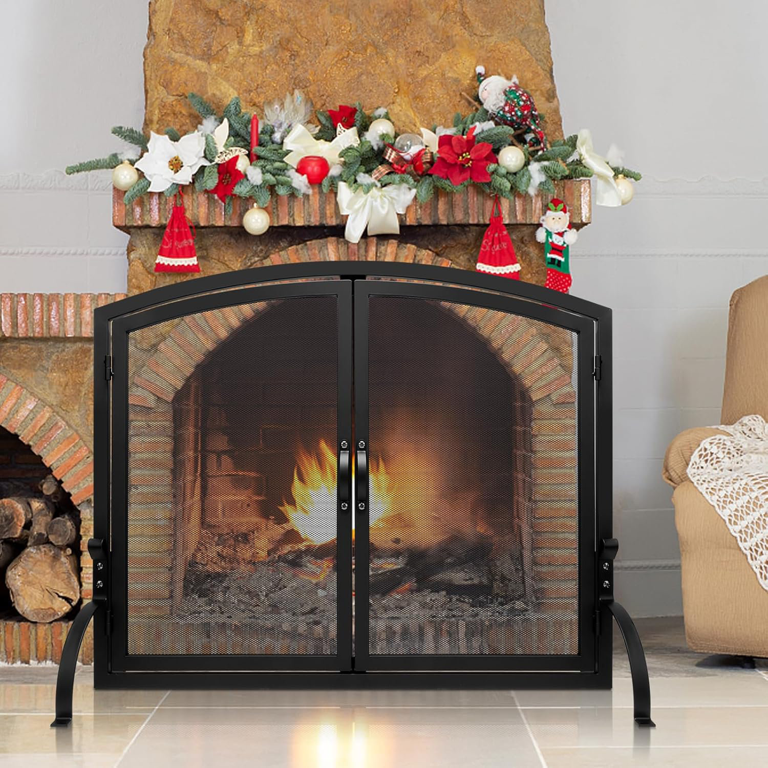 Ebern Designs Single Panel Fireplace Screens With Door Fireplace Spark ...