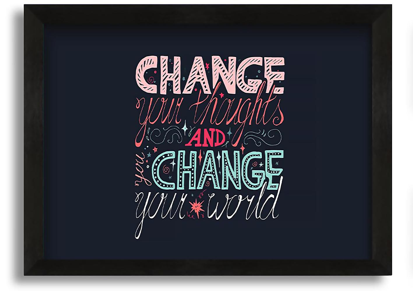 Happy Larry Change Your Thoughts 4 - Picture Frame Typography on Canvas ...