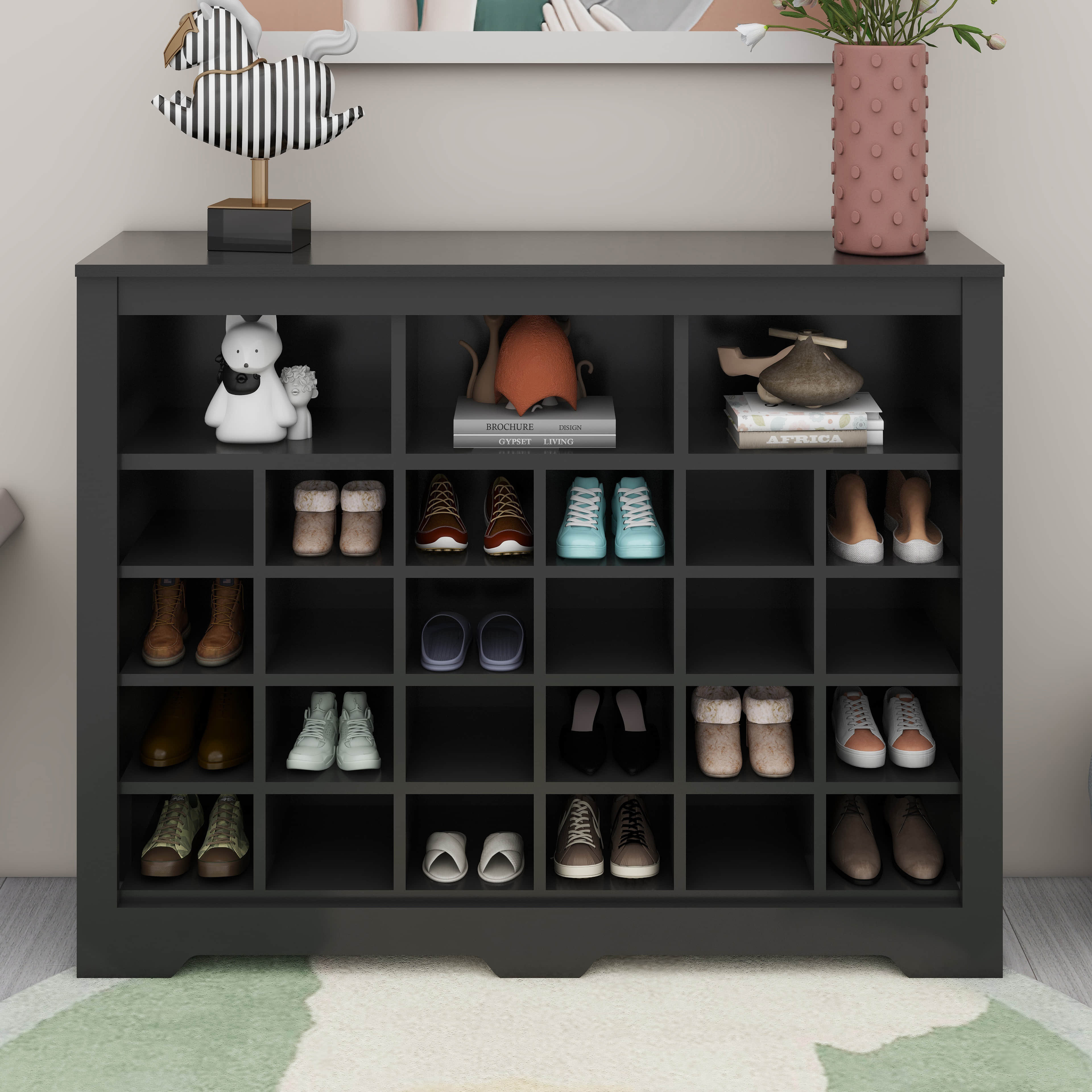 Latitude Run® Sleek Design 24 Shoe Cubby Console, 5-Tier Storage ...