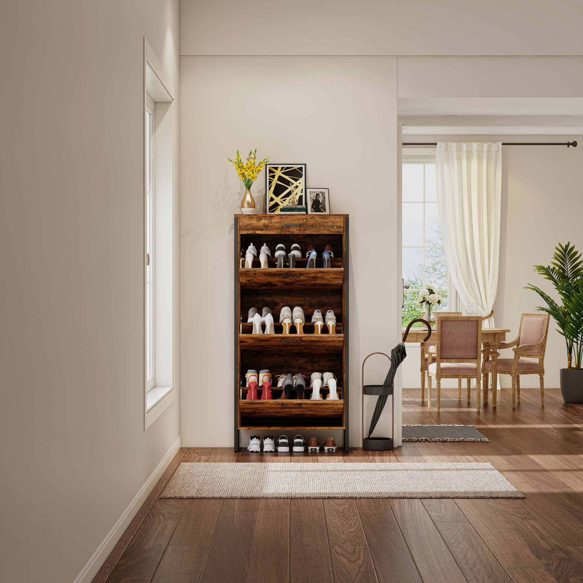 Winston Porter Shoe Storage Cabinet With 3 Flip Drawers&1 Drawer, Slim ...