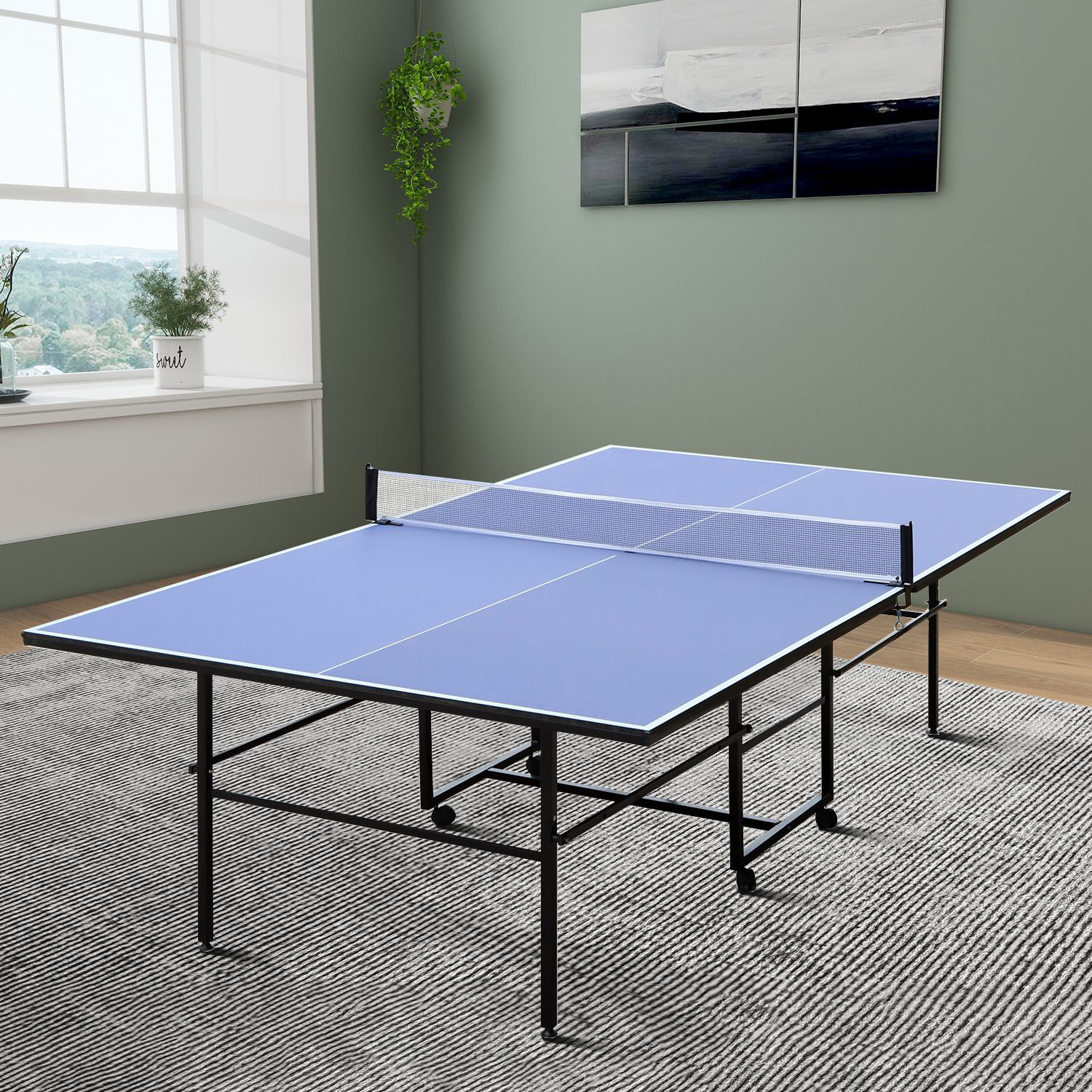 Knlnny Ware Foldable table tennis table with metal legs, wheels, net, 2 ...