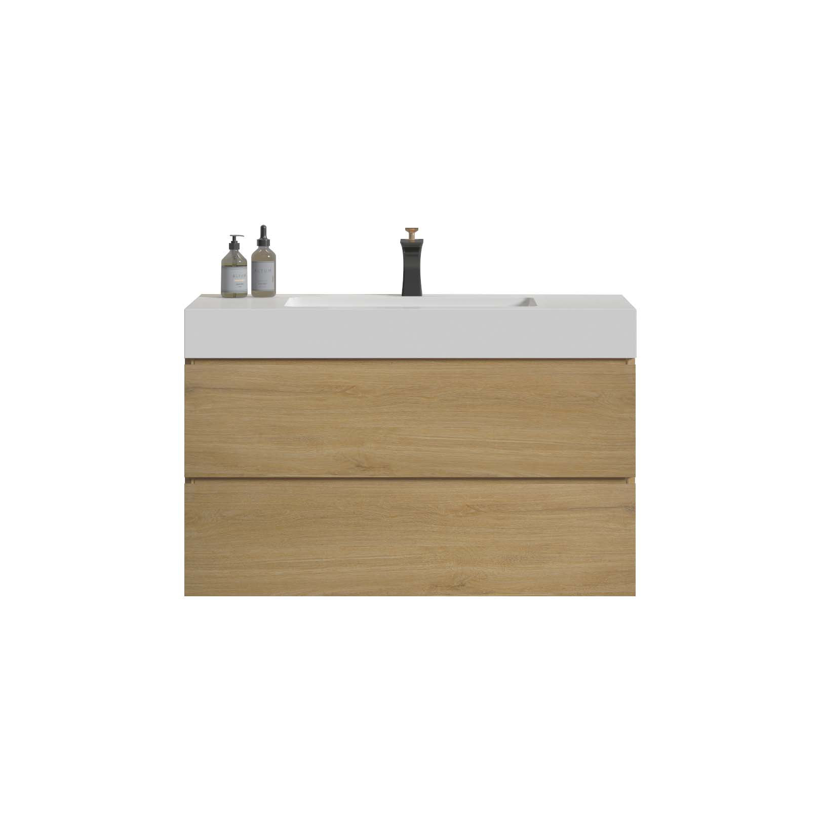 Latitude Run® 36" Oak Bathroom Vanity with Black Sink, Large Storage ...