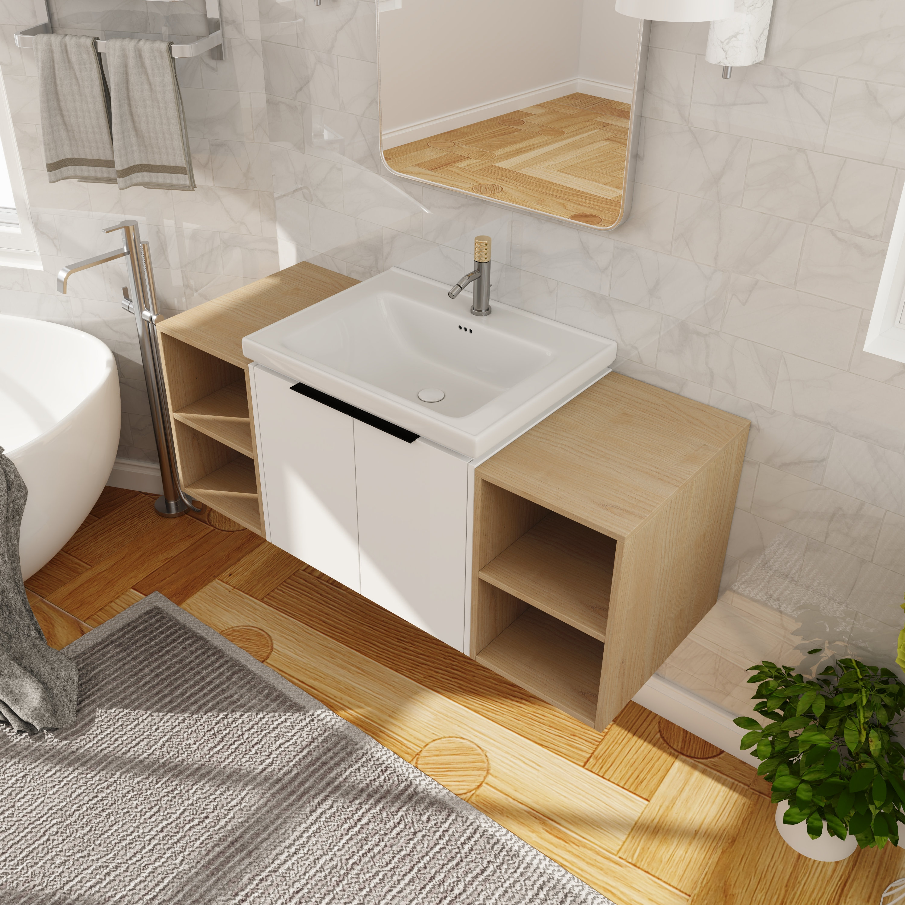 Ebern Designs Meuble-lavabo mural simple 47,84 po avec plateau en ...