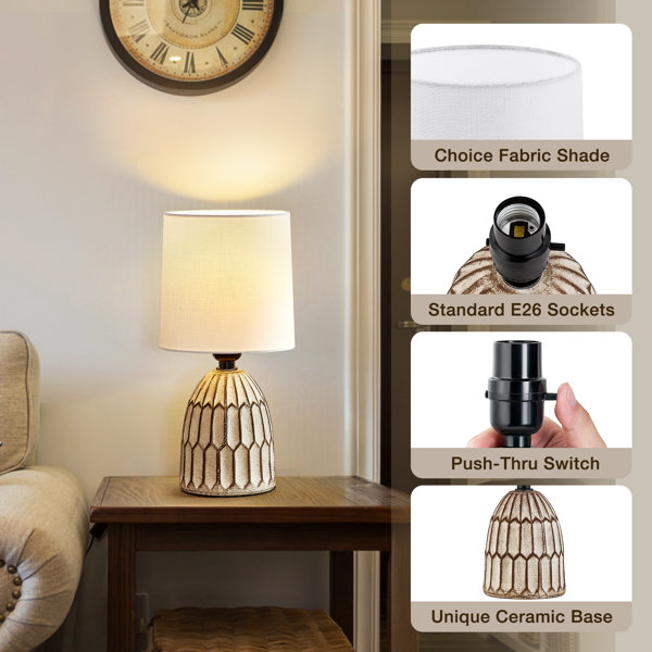 Gracie Oaks Mini Boho Farmhouse Table Lamp Rustic End Table Decorative ...