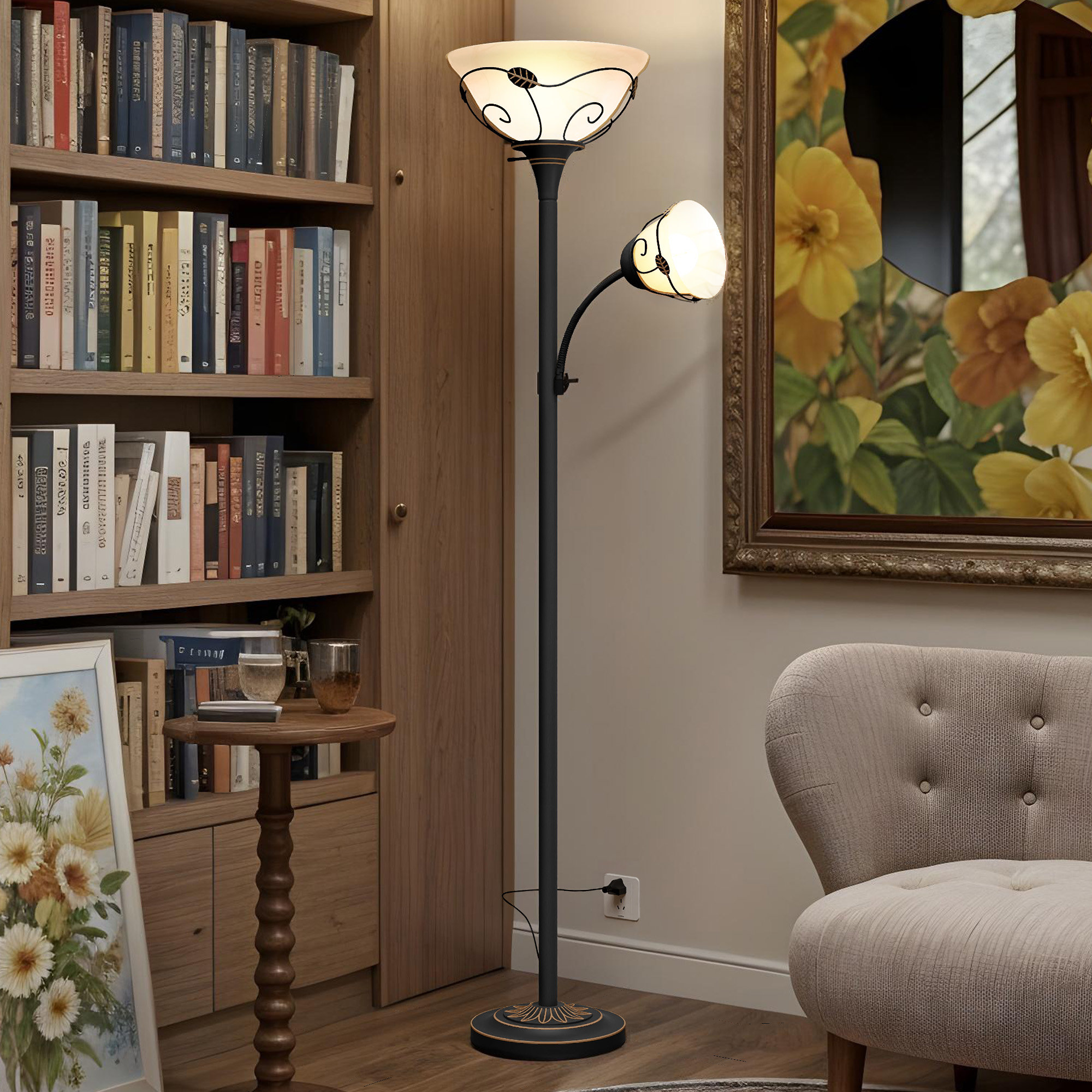 Lark Manor™ Aubai 71'' Traditional Torchiere Floor Lamp with Alabaster ...