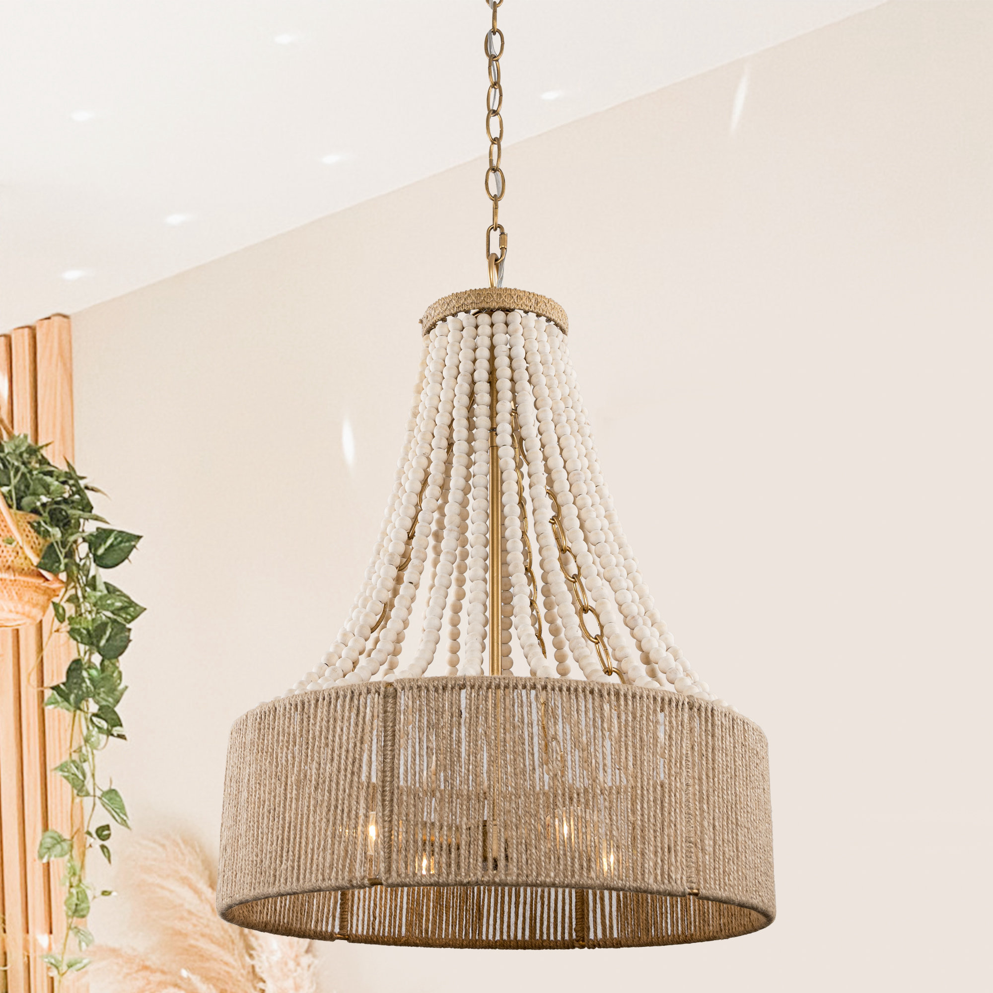 Bungalow Rose Boho 18" 4-Light Dimmable Beaded Empire Chandelier ...