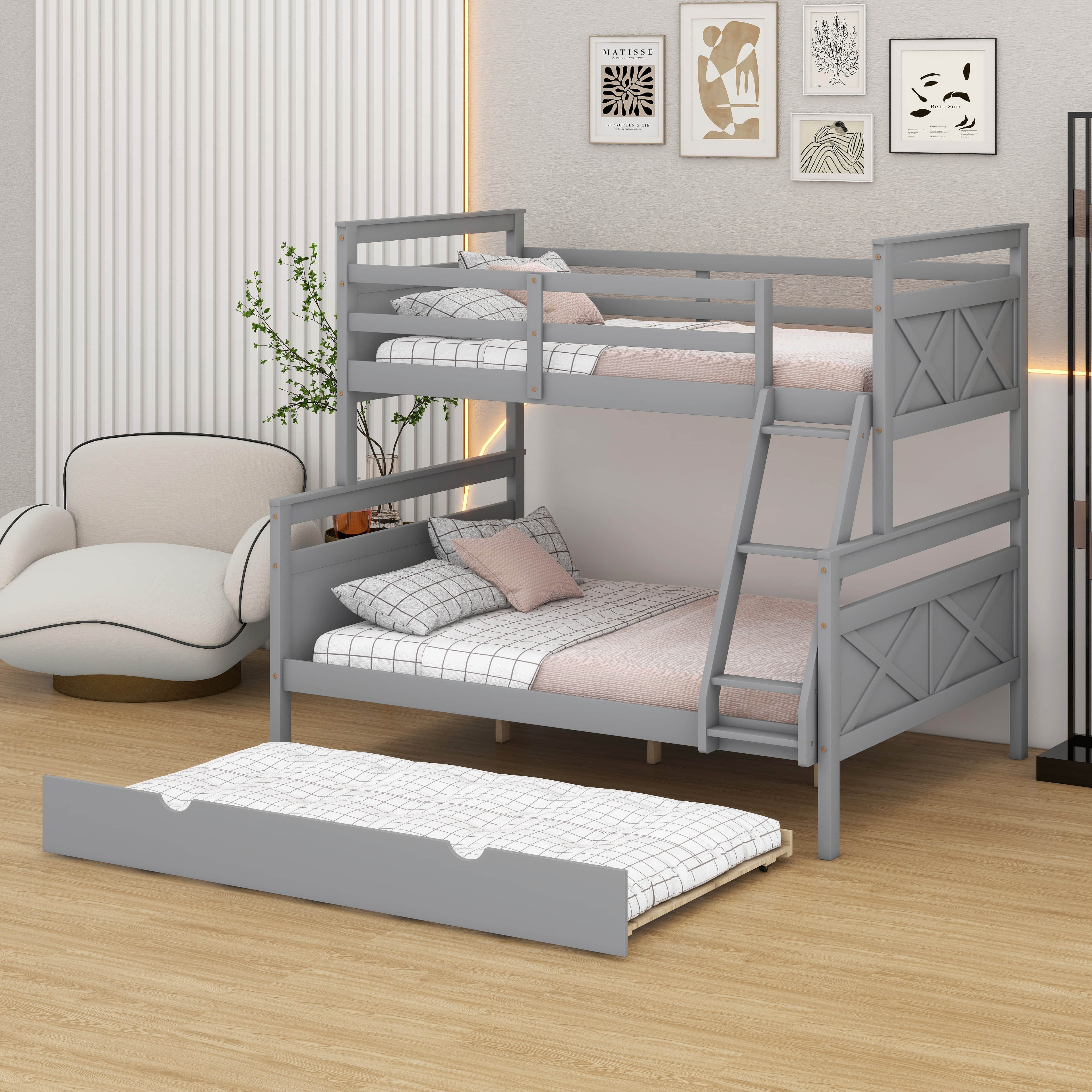 Ophelia & Co. Twin Over Full Wooden Bunk Bed With Trundle Bed, Ladder ...