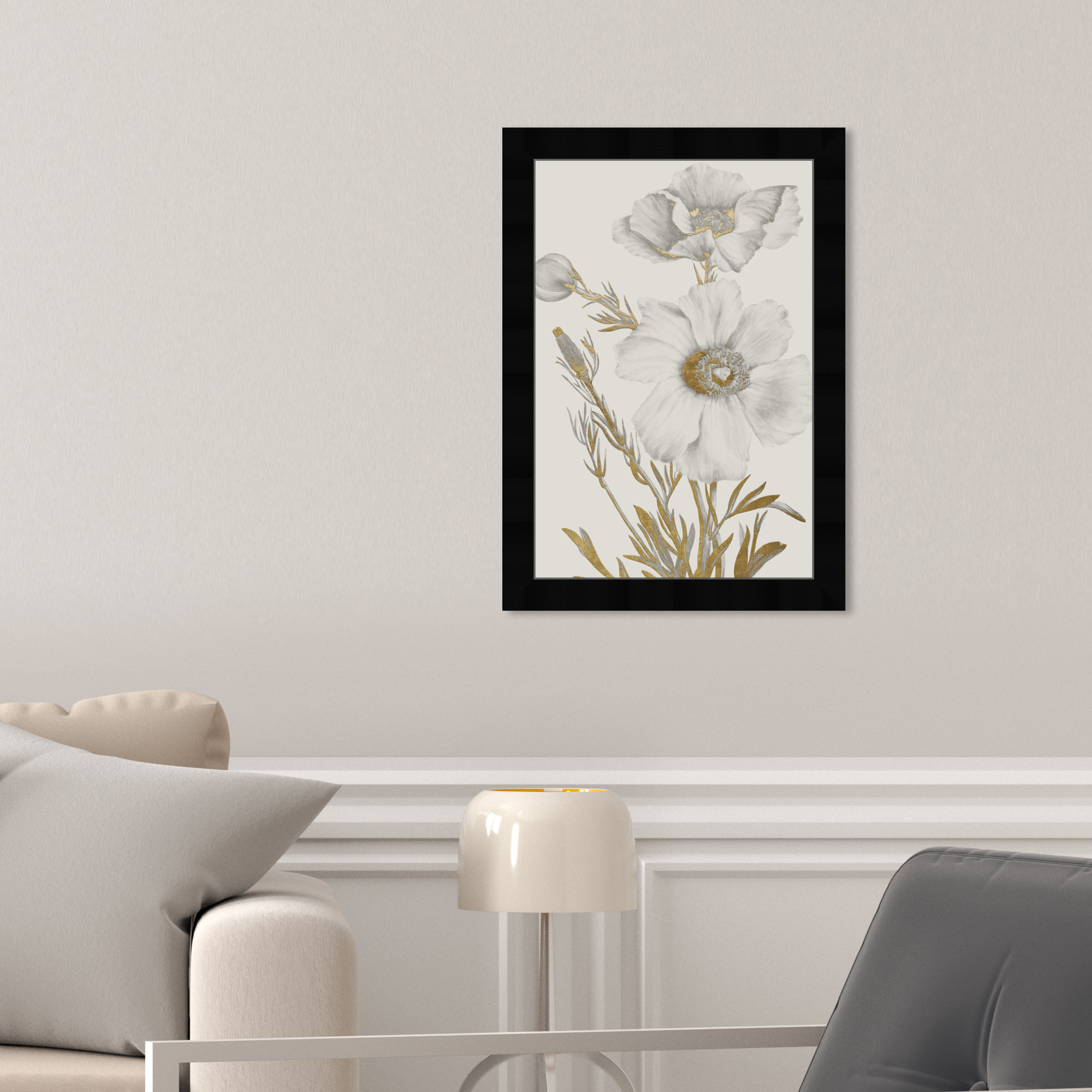 Oliver Gal Prints Oliver Gal Elegant Golden Flower Stem Framed Canvas ...