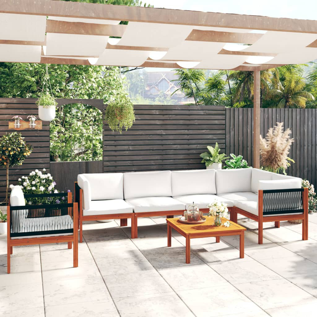 Latitude Run® 7 Piece Patio Lounge Set With Cushions Cream Solid Acacia ...
