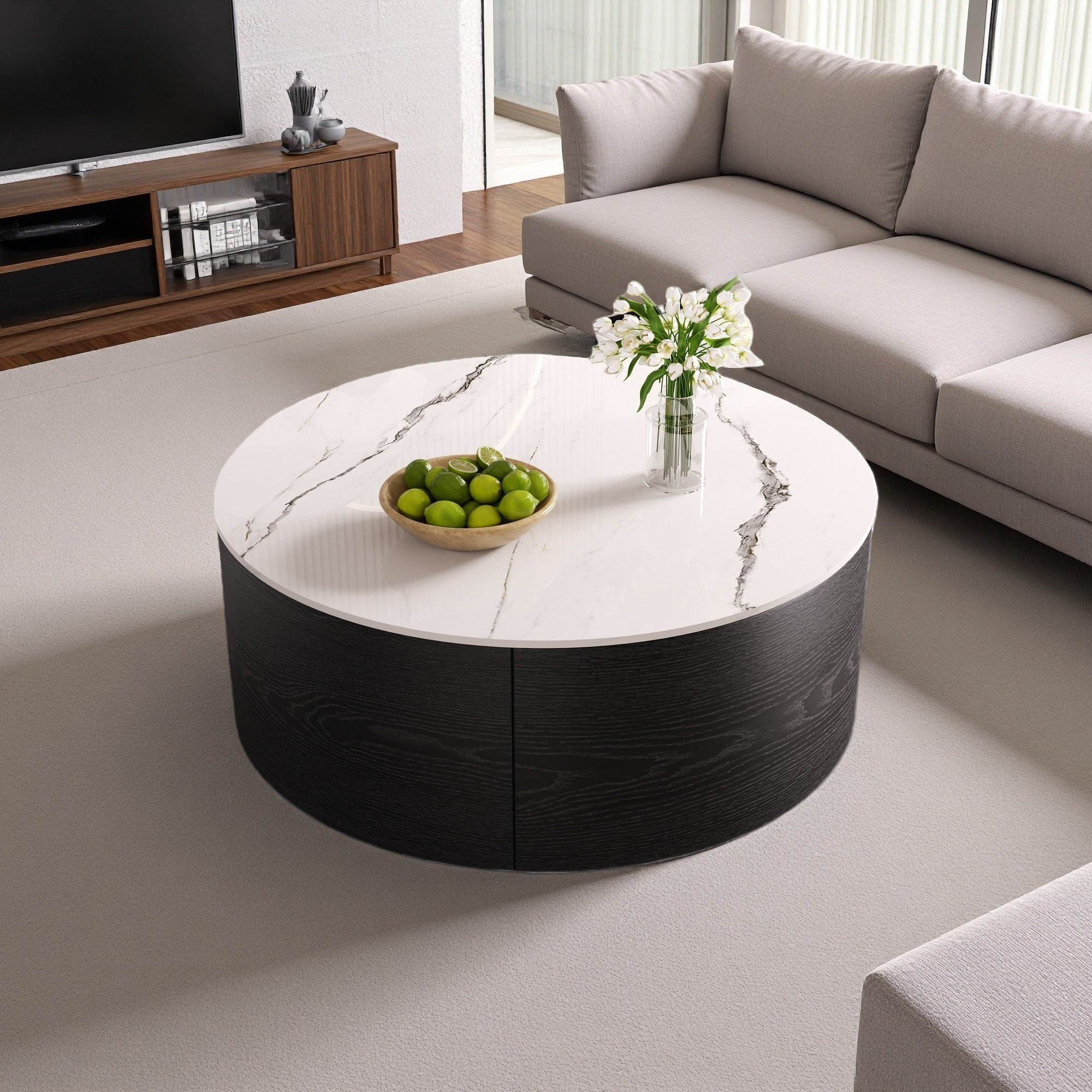 Ivy Bronx 29.5" Modern Round Movable Coffee Table With Casters, 2 ...