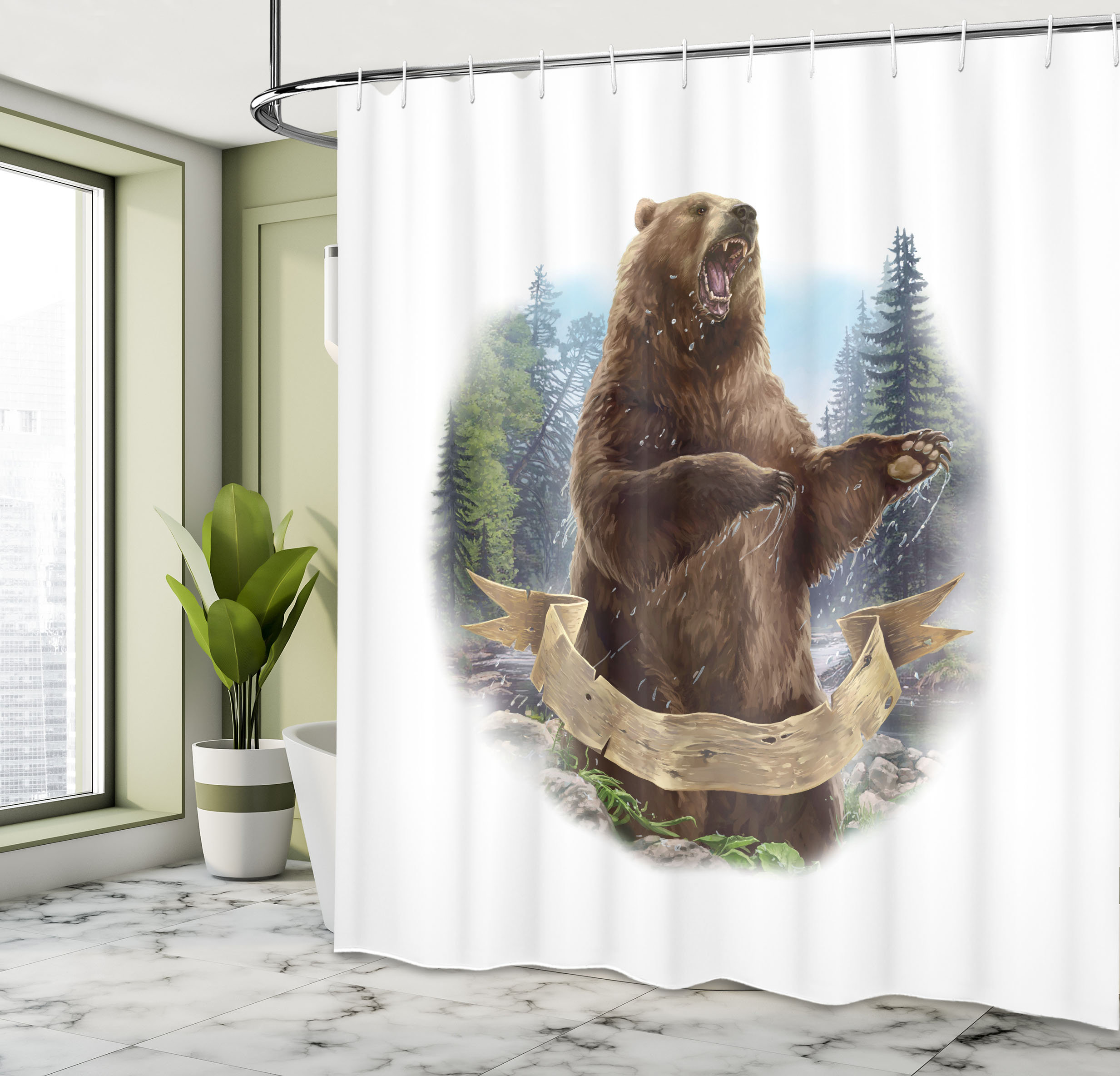 East Urban Home Bear Shower Curtain Angry Carnivore Mammal Brown Green ...