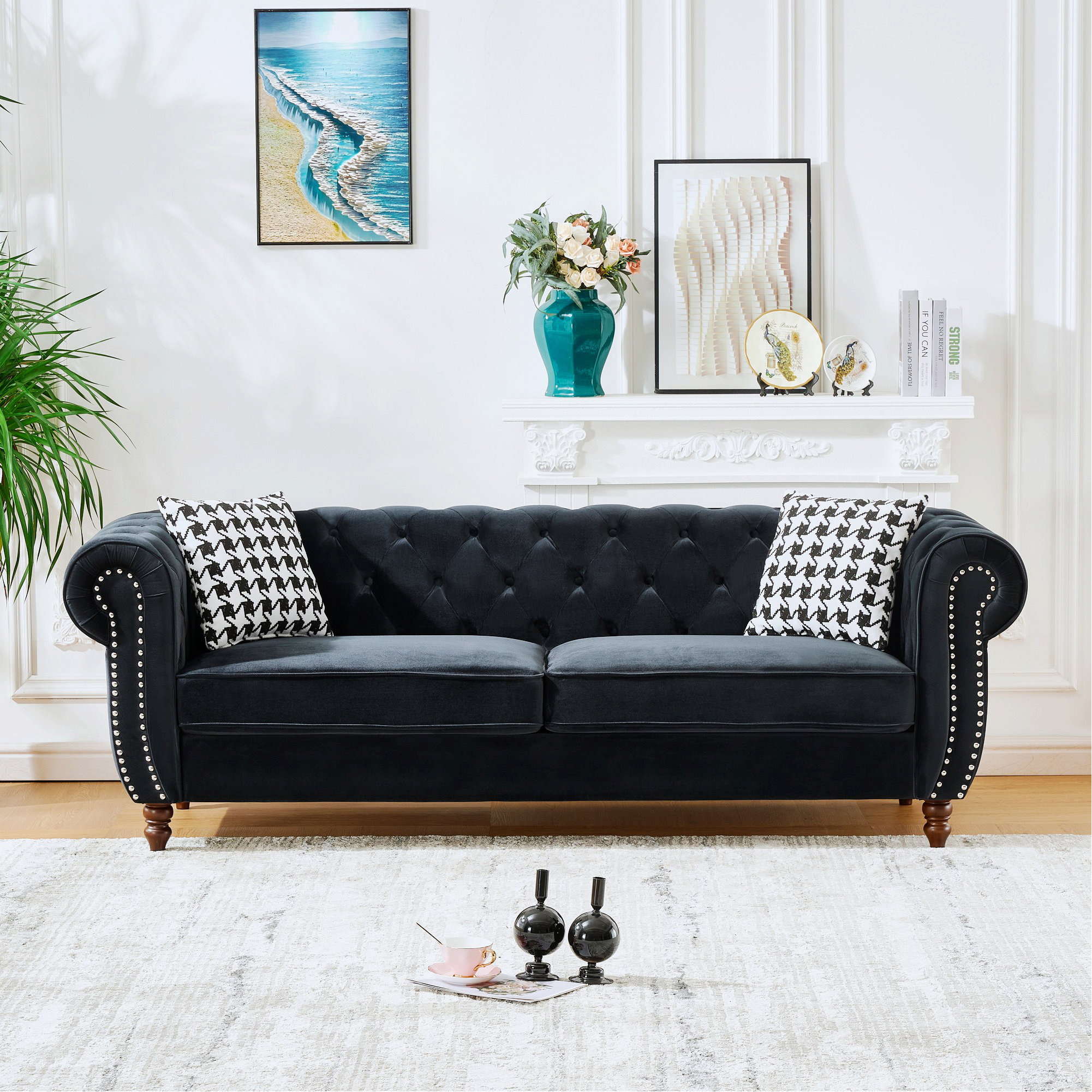 Wrought Studio Sofa With Roll Armrest And Nailhead, Upholstered Tufted ...