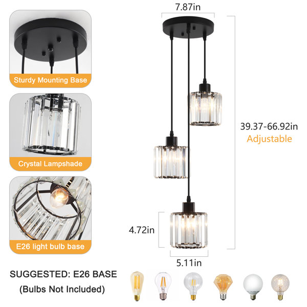 Mercer41 Stacyann 3 - Light Round Crystal Chandelier with Crystal ...