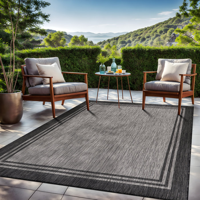 Wade Logan® Waikiki Gray/Dark Gray Indoor/Outdoor Rug & Reviews | Wayfair