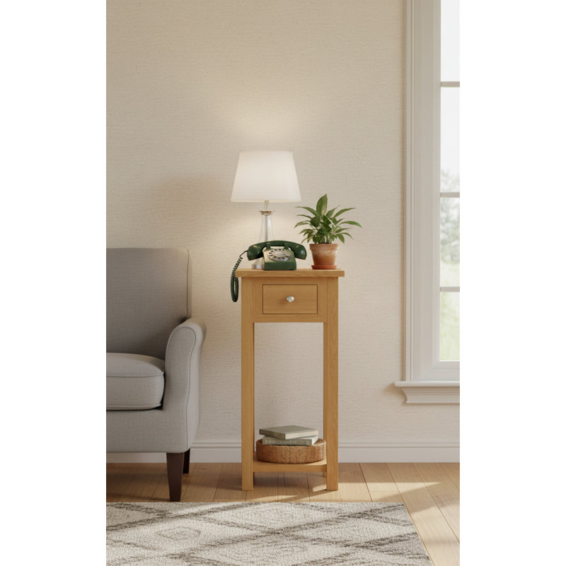Rosalind Wheeler Oak Tall Side Table With Drawer & Shelf Tall Plant ...