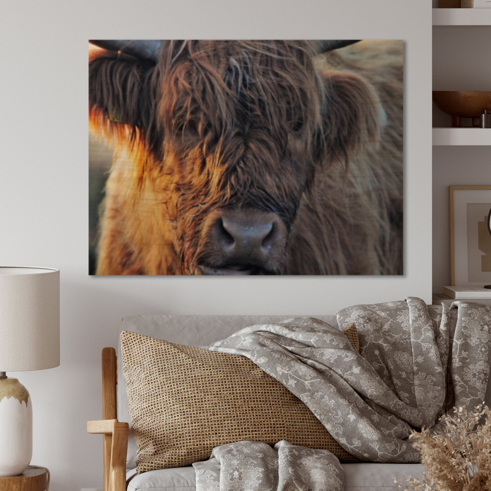 Union Rustic Scottish Cow On Moorland III - Farmhouse Wood Wall Art ...