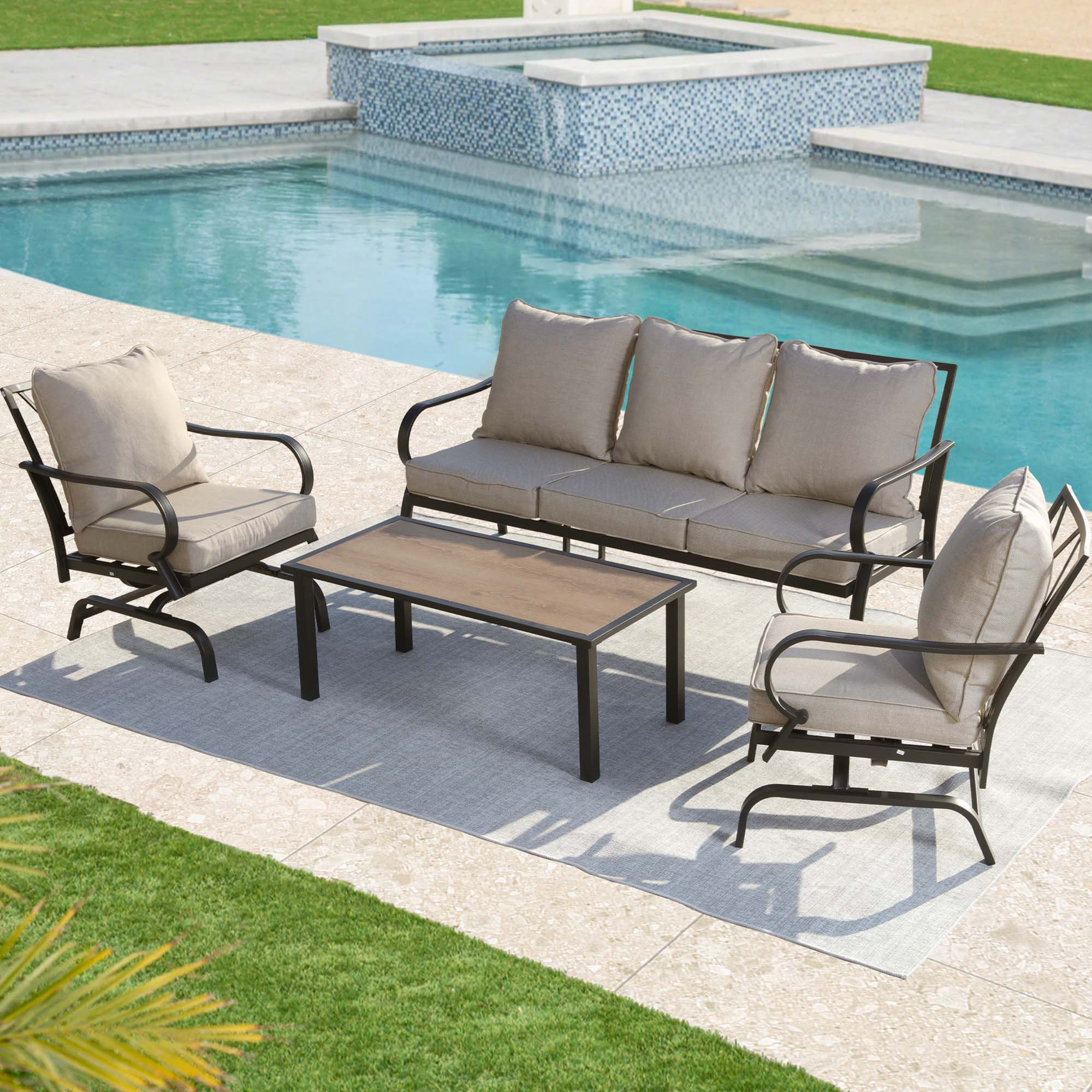 Winston Porter 5-Person Patio Conversation Set With Cushions - 3-Seat ...