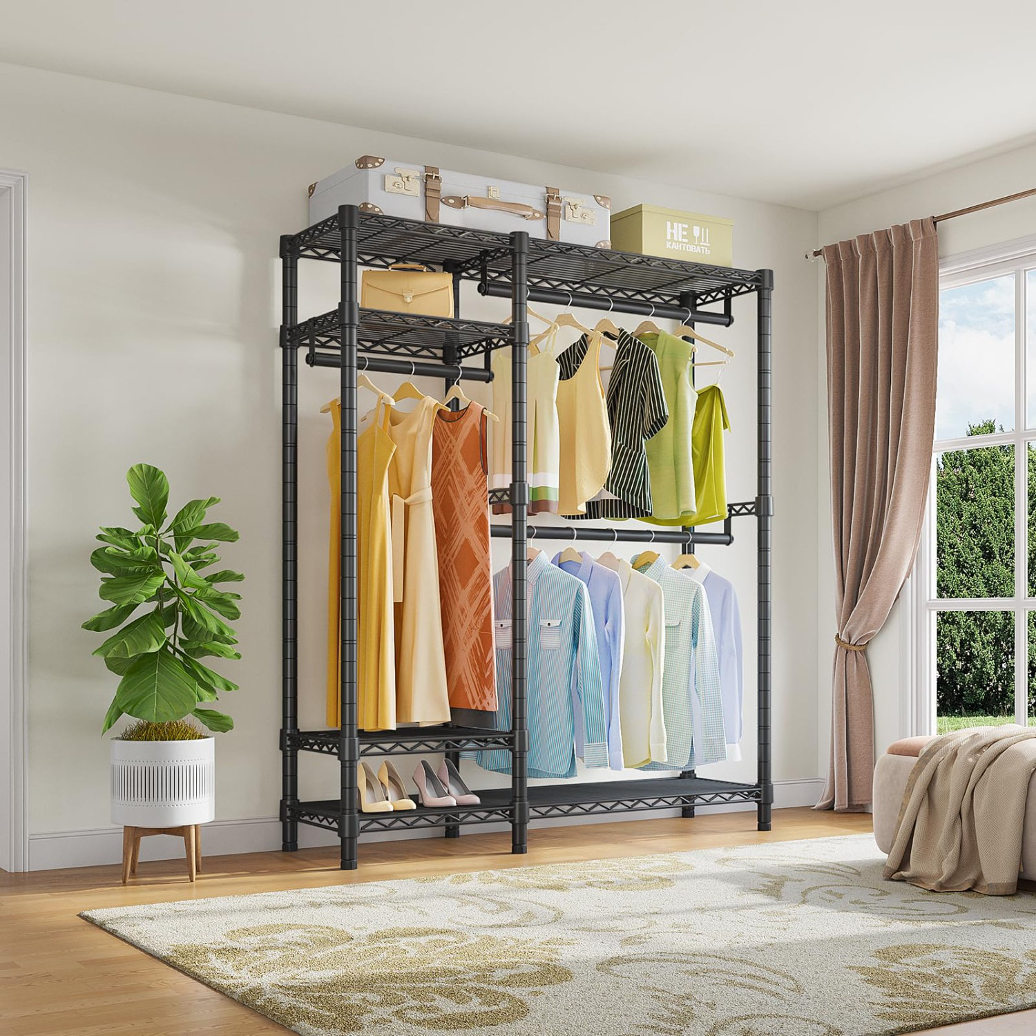 Rebrilliant Garment Rack Heavy Duty Commercial Grade Rack, 4 Tiers ...