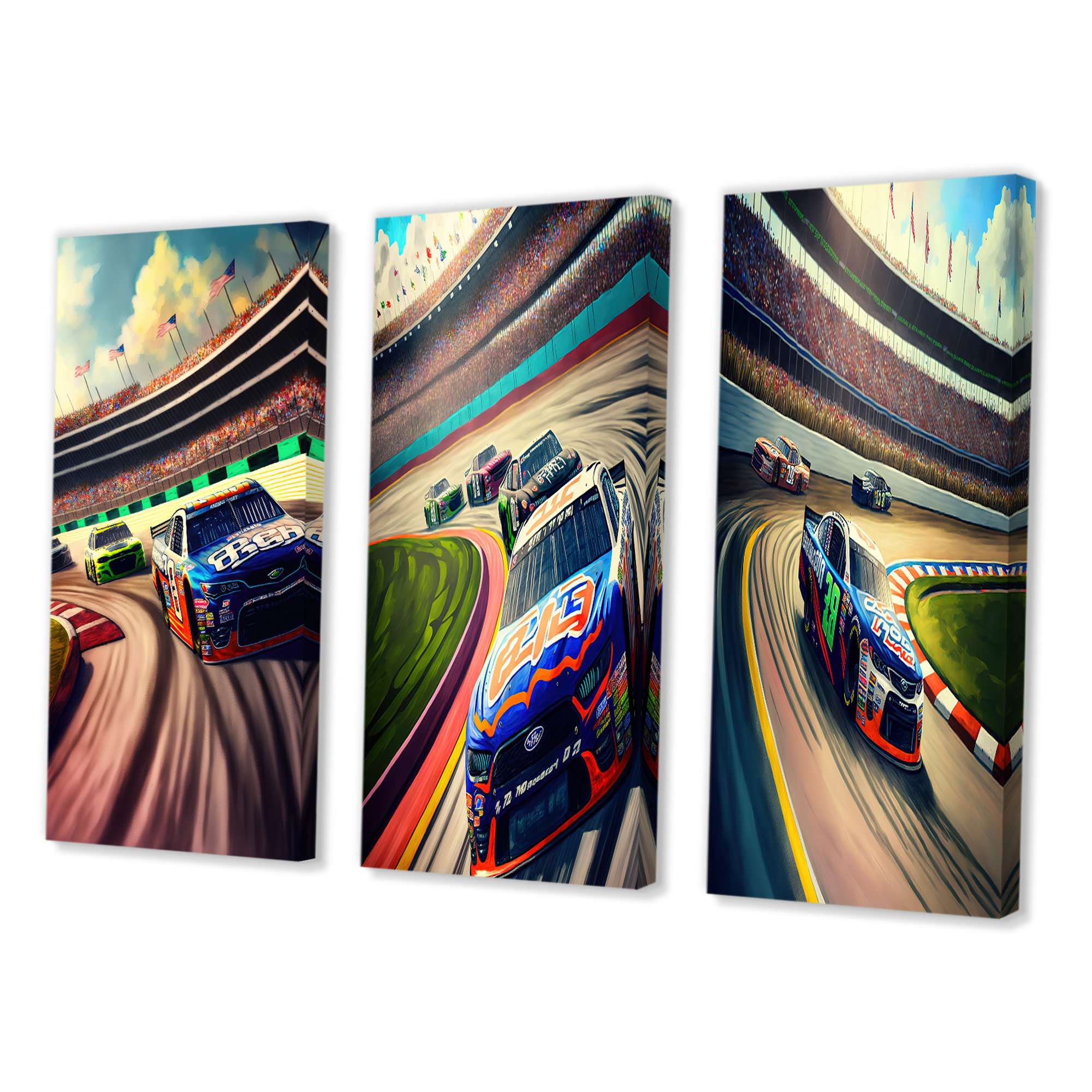Dovecove " Daytona Stock Car Racing Last Lap " 3 - Pieces on Canvas ...